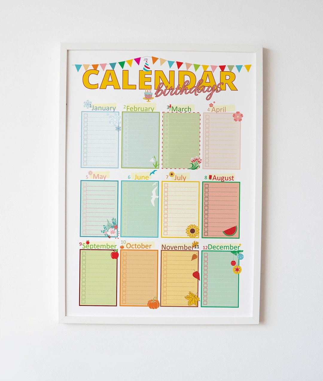 Birthday Calendar Printable Fillable Editable, Perpetual Calendar ...