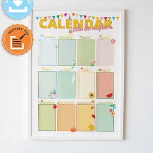 Birthday Calendar Printable Fillable Editable, Perpetual Calendar ...