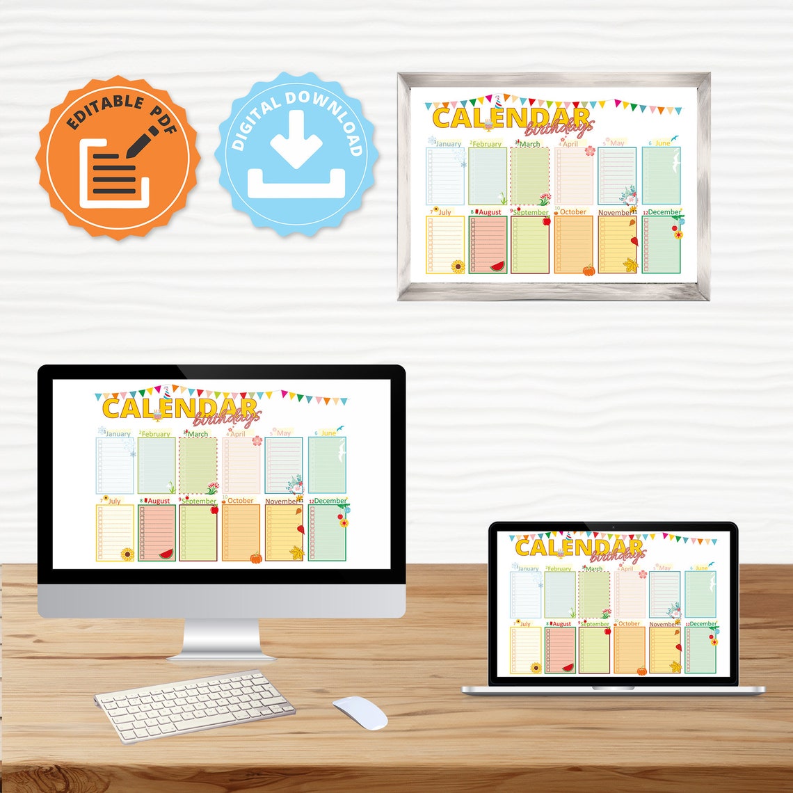 Birthday Calendar Printable Fillable Editable, Perpetual Calendar ...