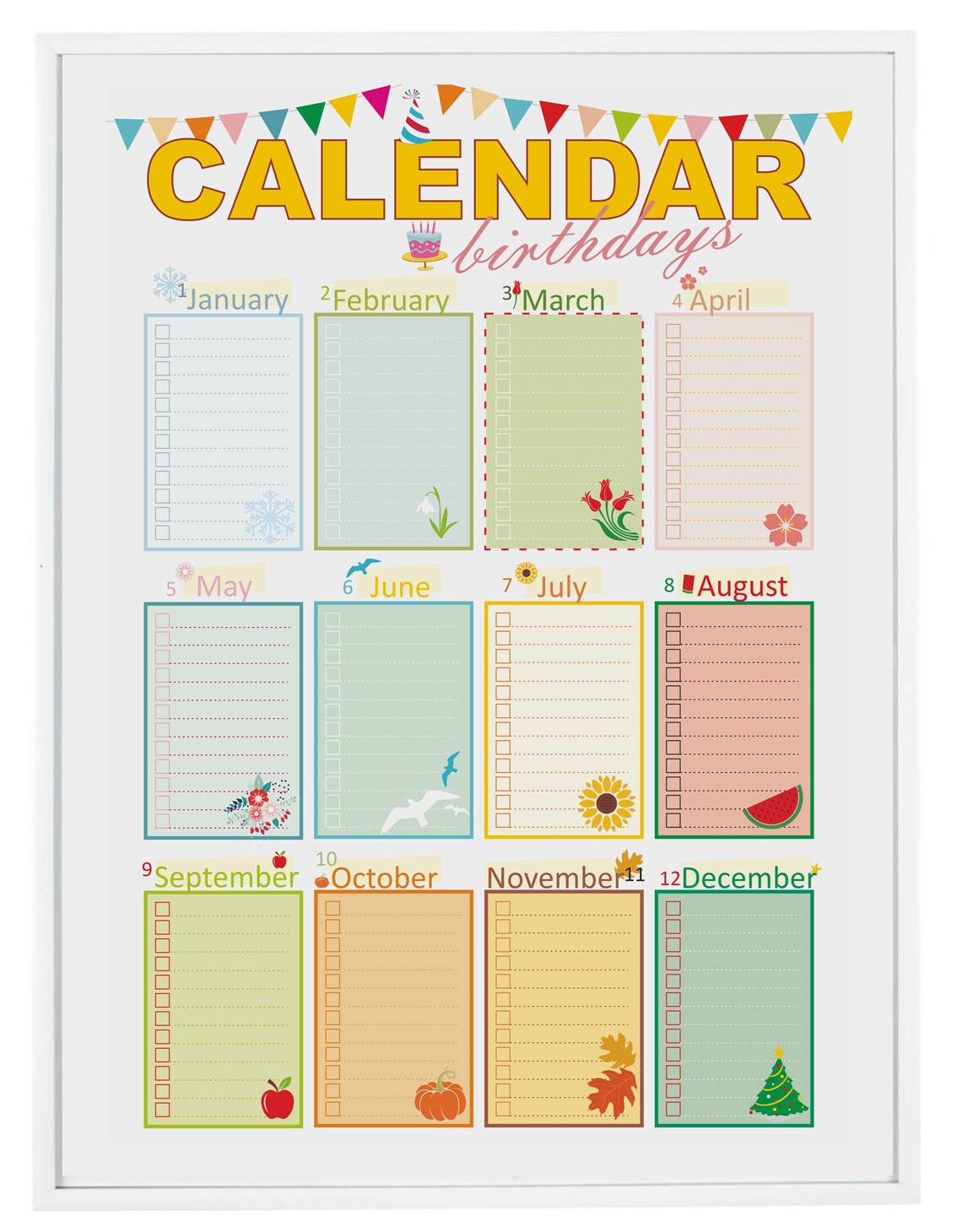 Birthday Calendar Perpetual Calendar Birthday Board Family - Etsy