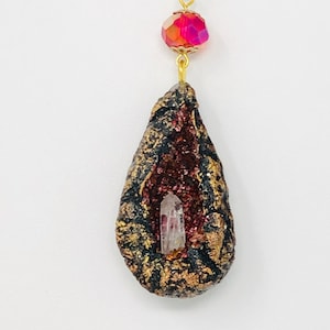 Recycled Paper Pulp Stone Geode Pendant Necklace With Clear Quartz ...