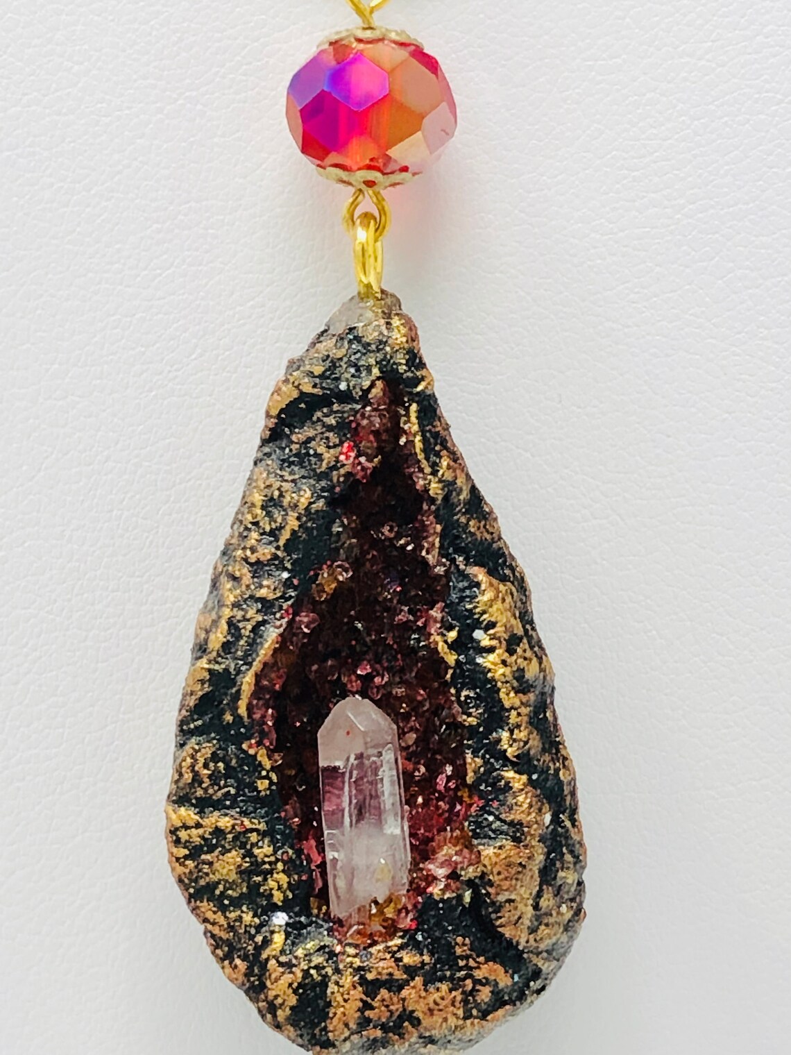 Recycled Paper Pulp Stone Geode Pendant Necklace With Clear Quartz ...