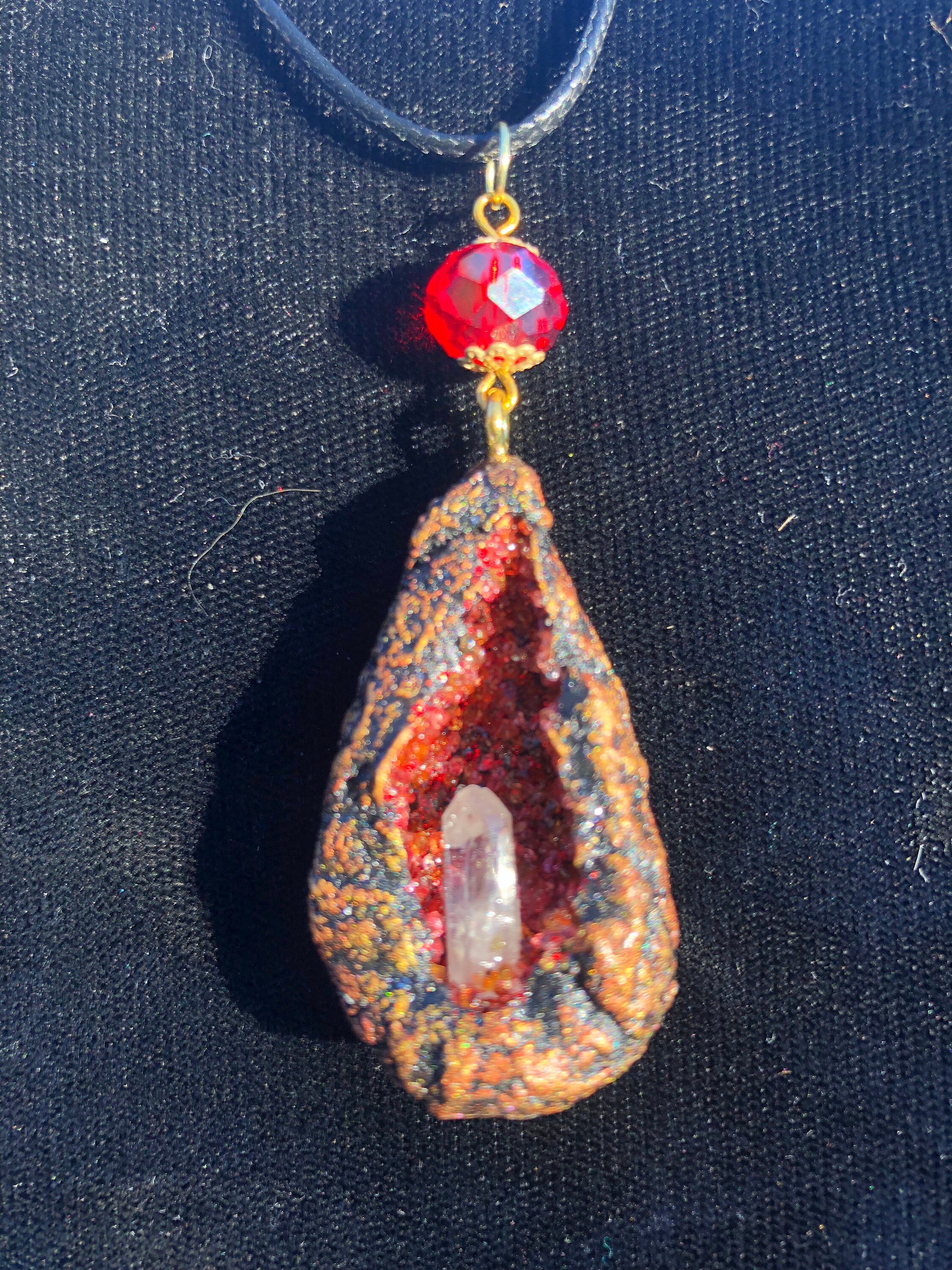 Recycled Paper Pulp Stone Geode Pendant Necklace With Clear Quartz ...