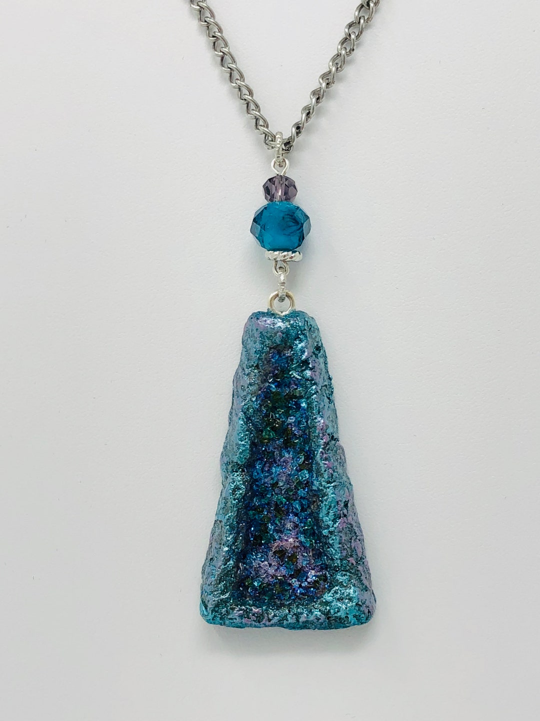 Recycled Paper Pulp Stone Trapezoid Geode Pendant Necklace With ...