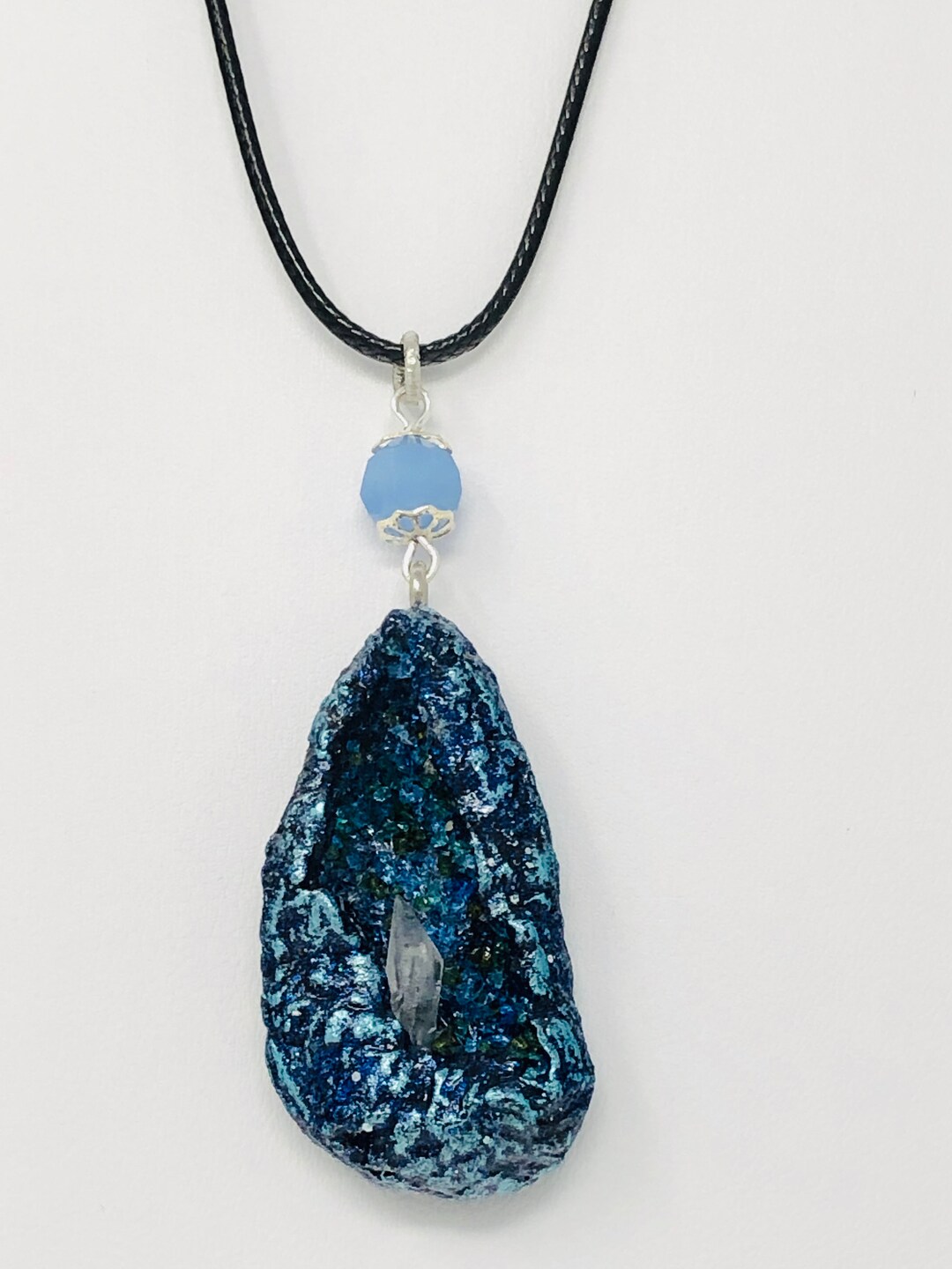 Recycled Paper Pulp Stone Geode Pendant Necklace With Clear Quartz ...