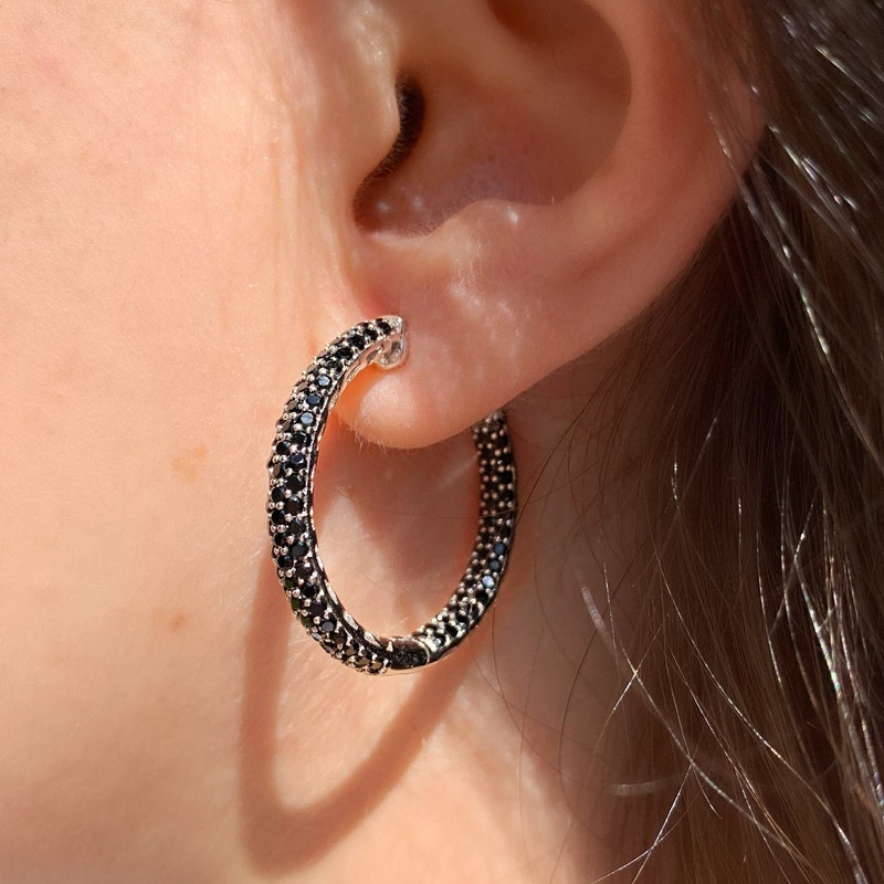 Black Hoop Earrings Women - Etsy