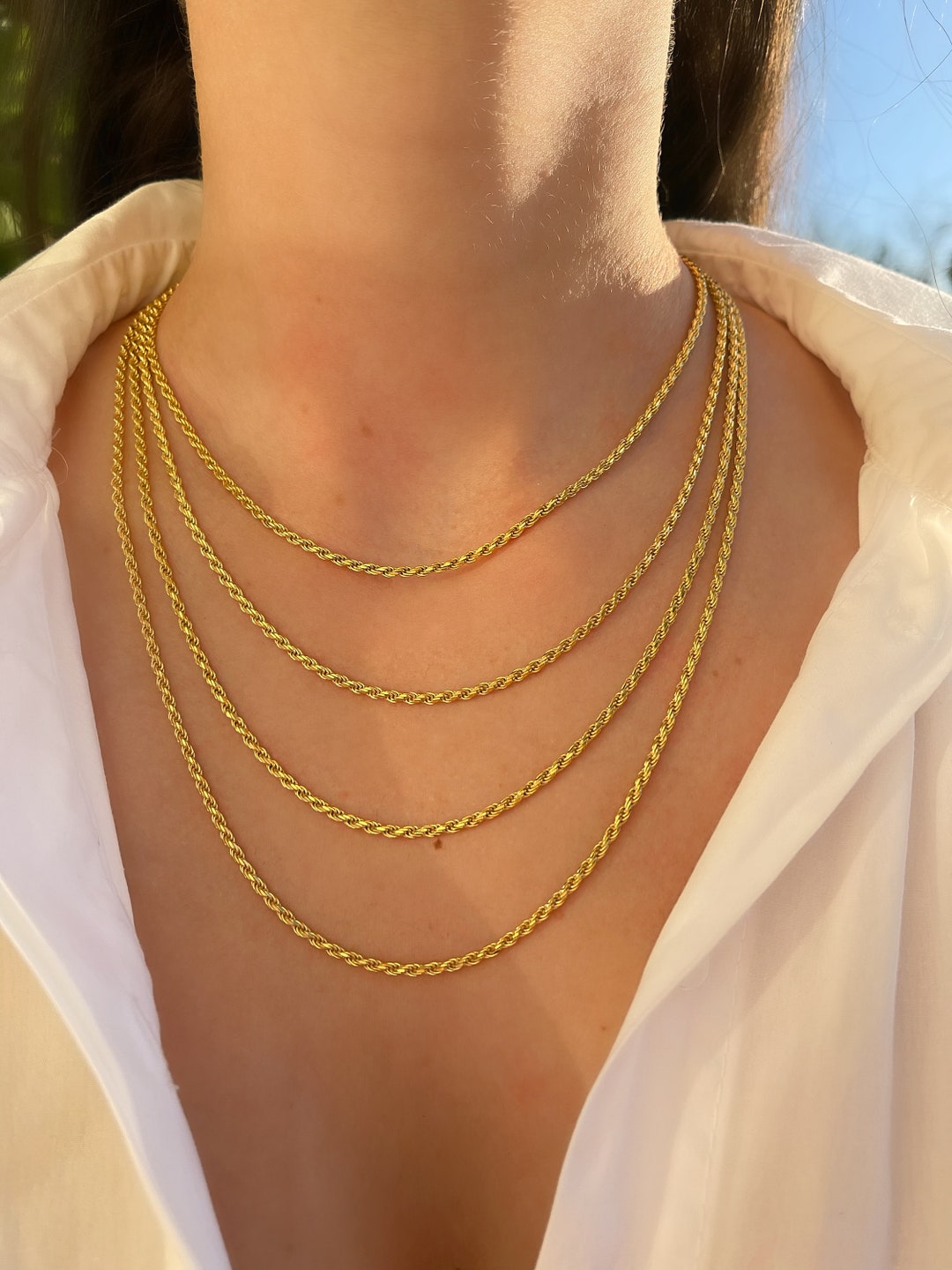 18K Gold Rope Chain Necklace 2.5 MM Thick Rope Chain Sterling Silver ...