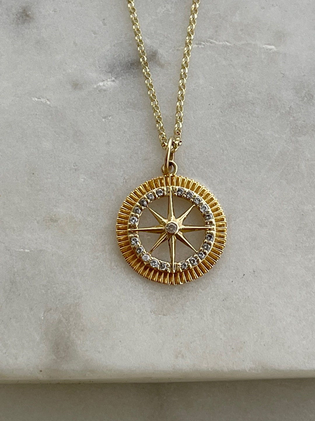 Diamond Compass Charm Gold Compass Necklace Gold North Star Necklace ...