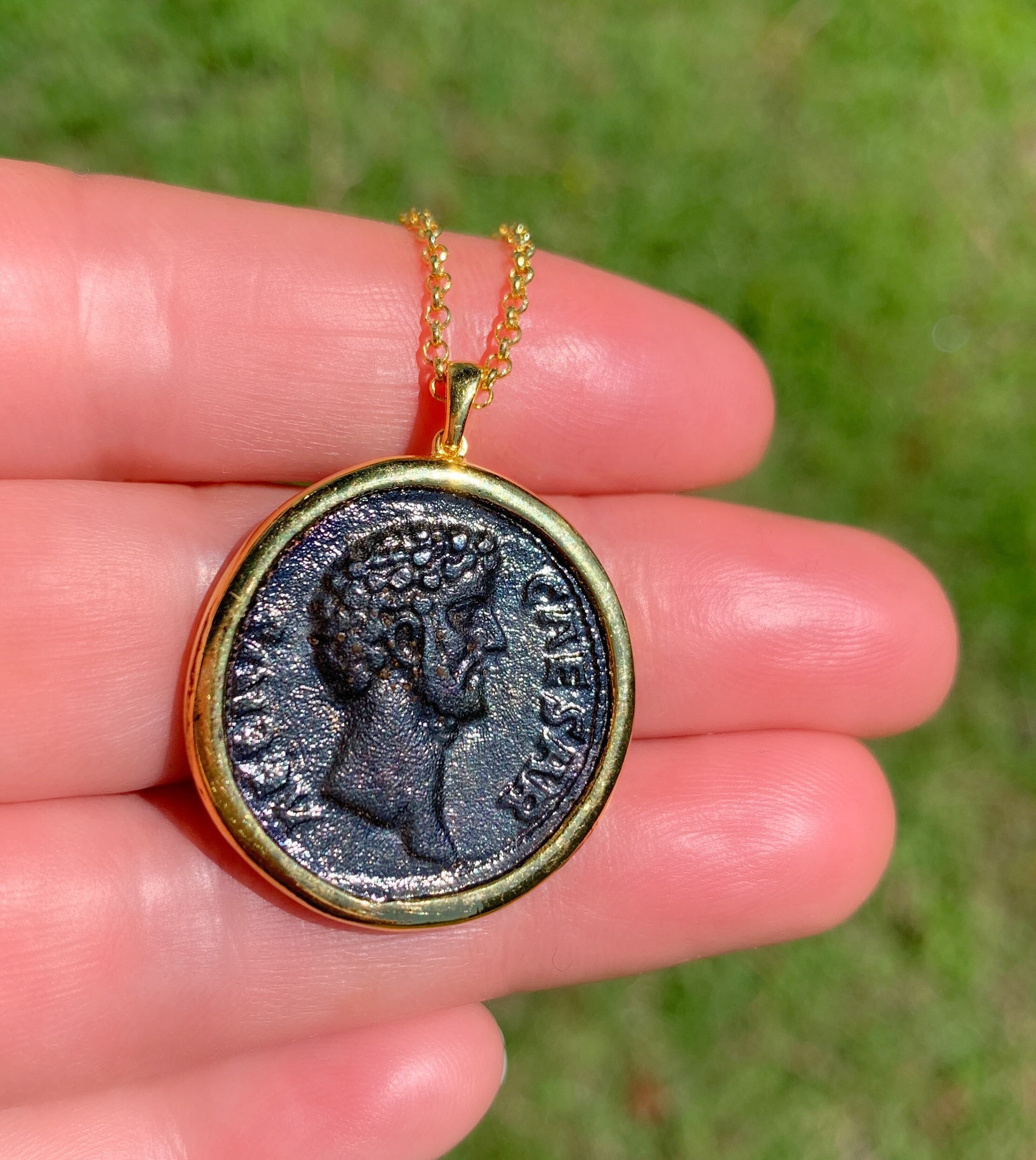 Roman Coin Pendant Gold Frame Bezel Ceasar Coin Necklace - Etsy