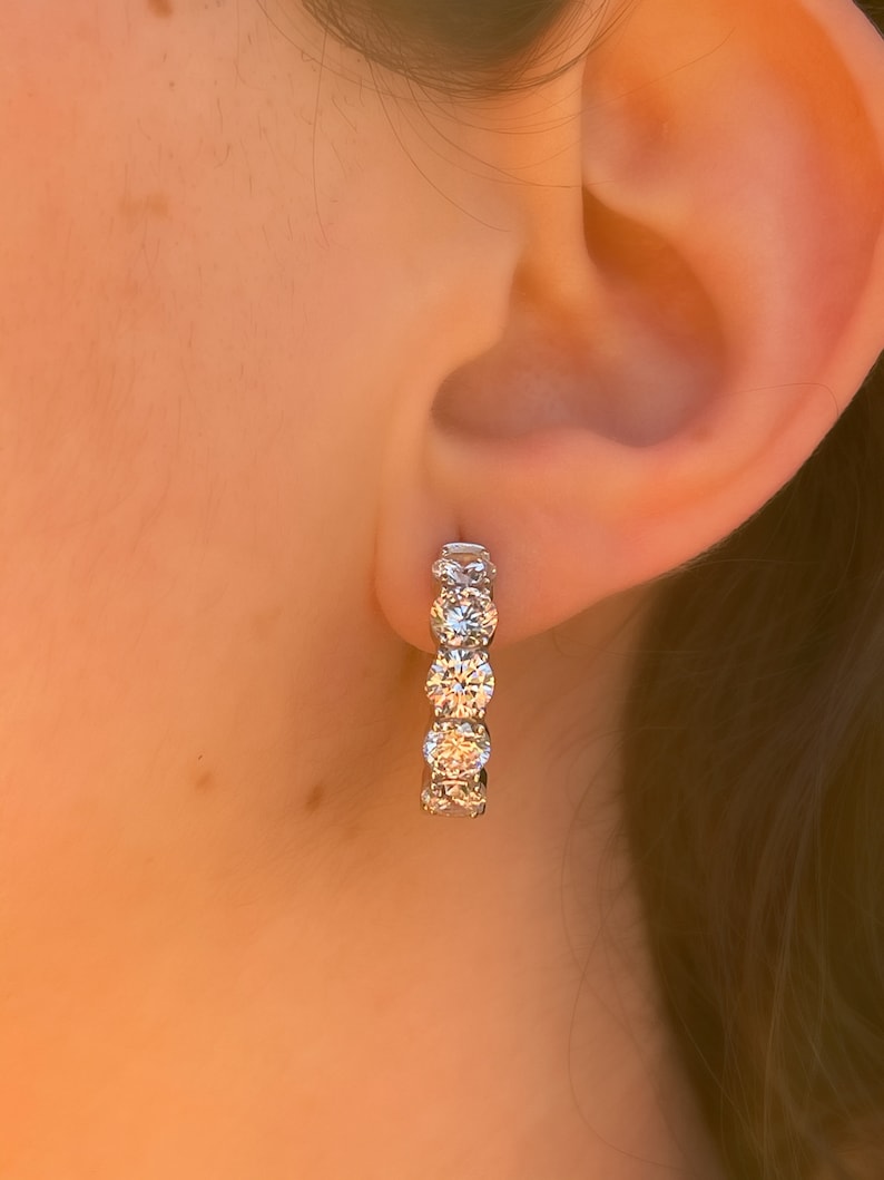 Simulated Diamond Hoop Earrings Sterling Silver Inside | Etsy
