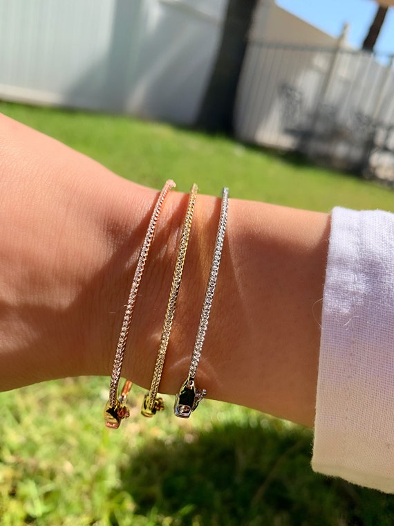 Skinny Diamond Bangle Bracelet Push Lock Bracelet Oval - Etsy