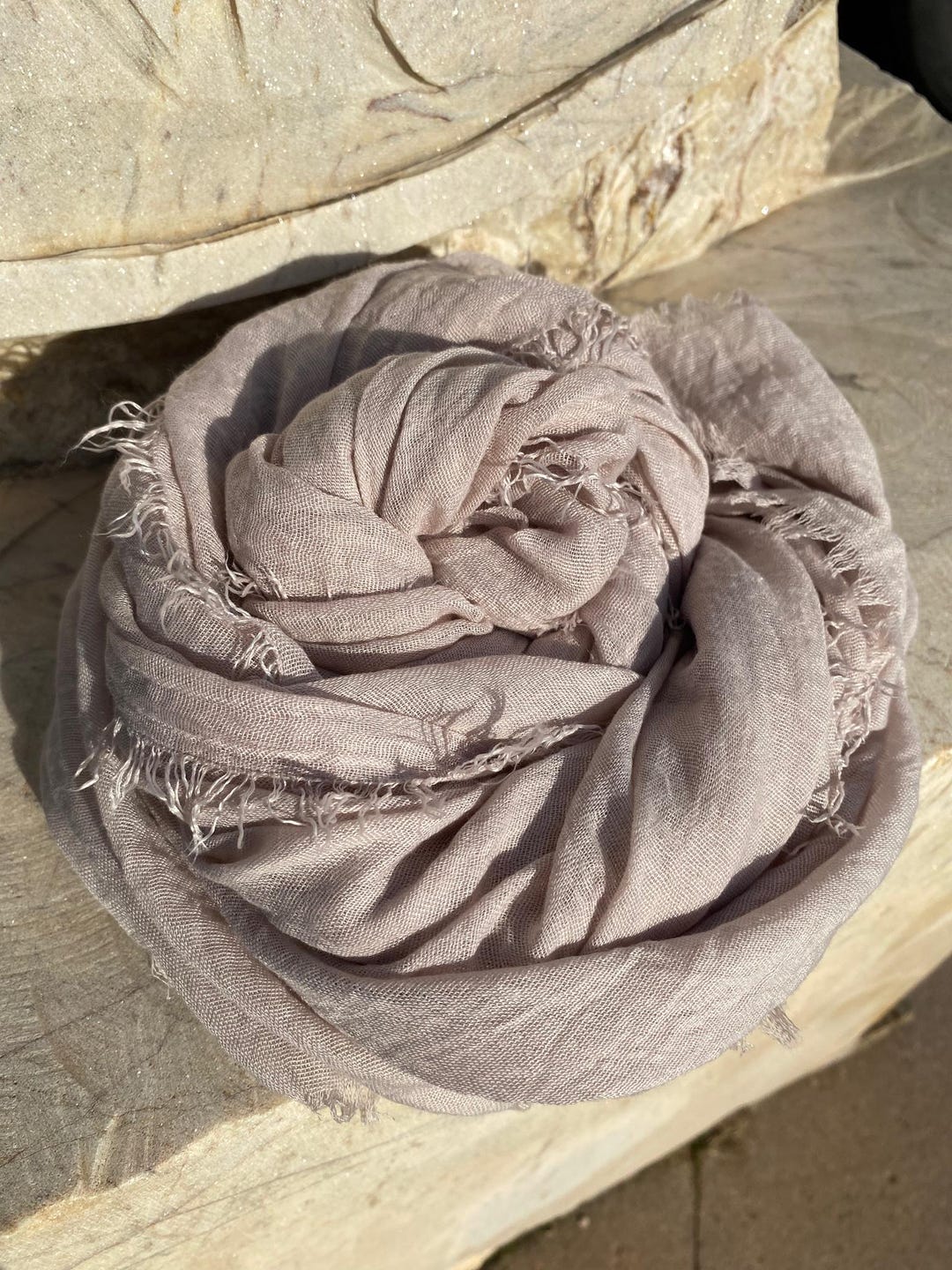 Handmade Crinkle Beige Linen Scarf | Unisex Organic Cotton Blend - Etsy