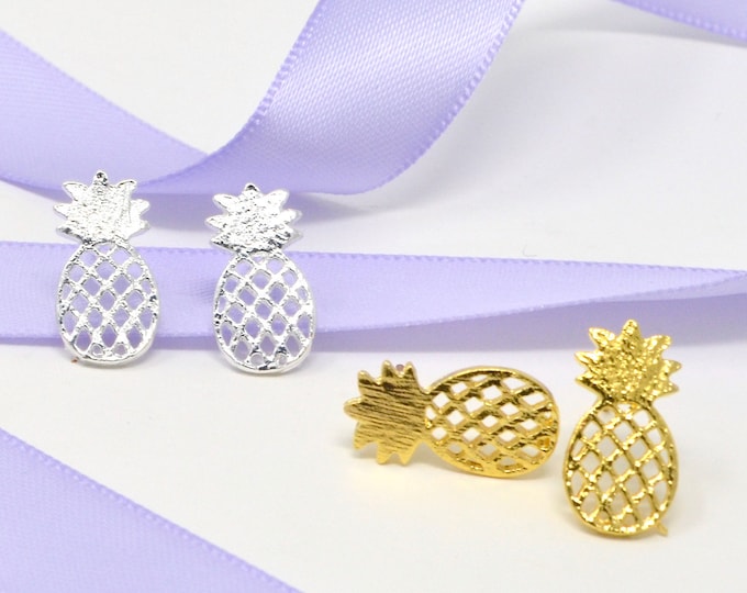Pineapple Stud Earrings, Small Pineapple Jewelry, Gold Pineapple Earrings, Summer Earrings ...