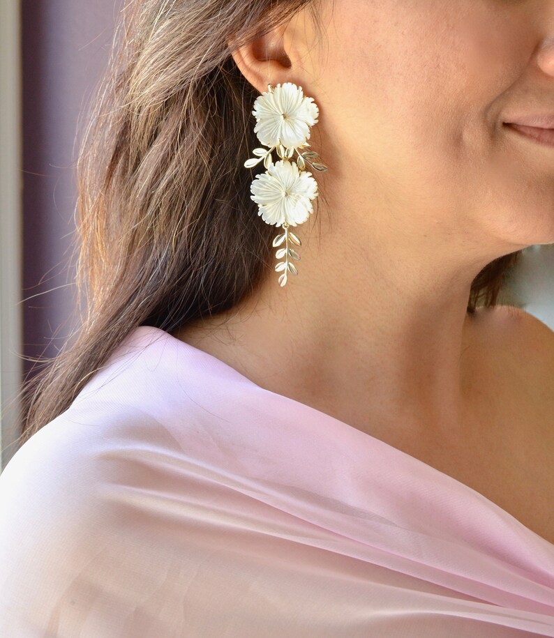 White Earrings Statement Earrings Flower Earrings White | Etsy