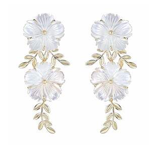 White Earrings, Statement Earrings, Flower Earrings, White Dangle ...