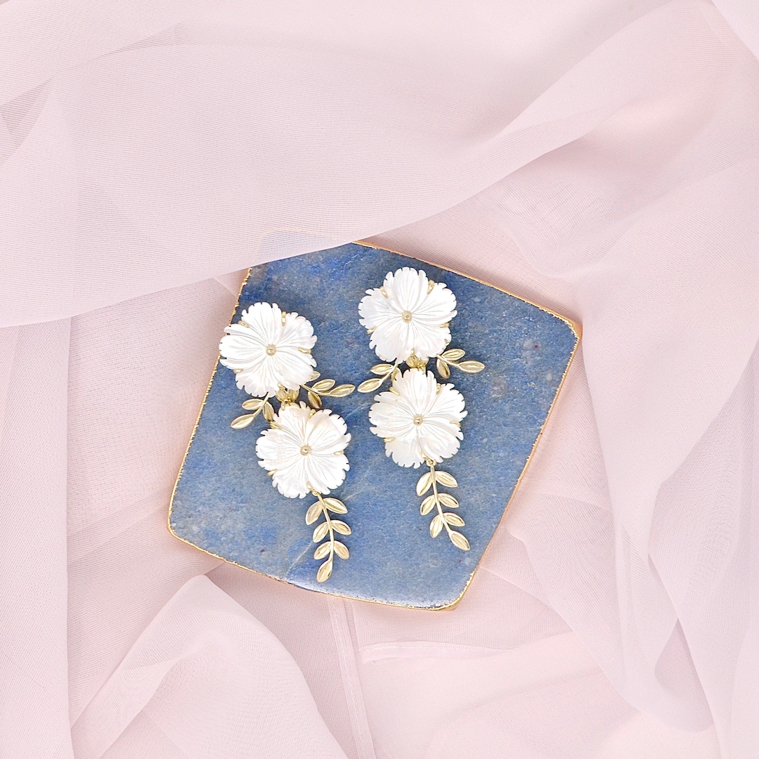 White Earrings, Statement Earrings, Flower Earrings, White Dangle ...