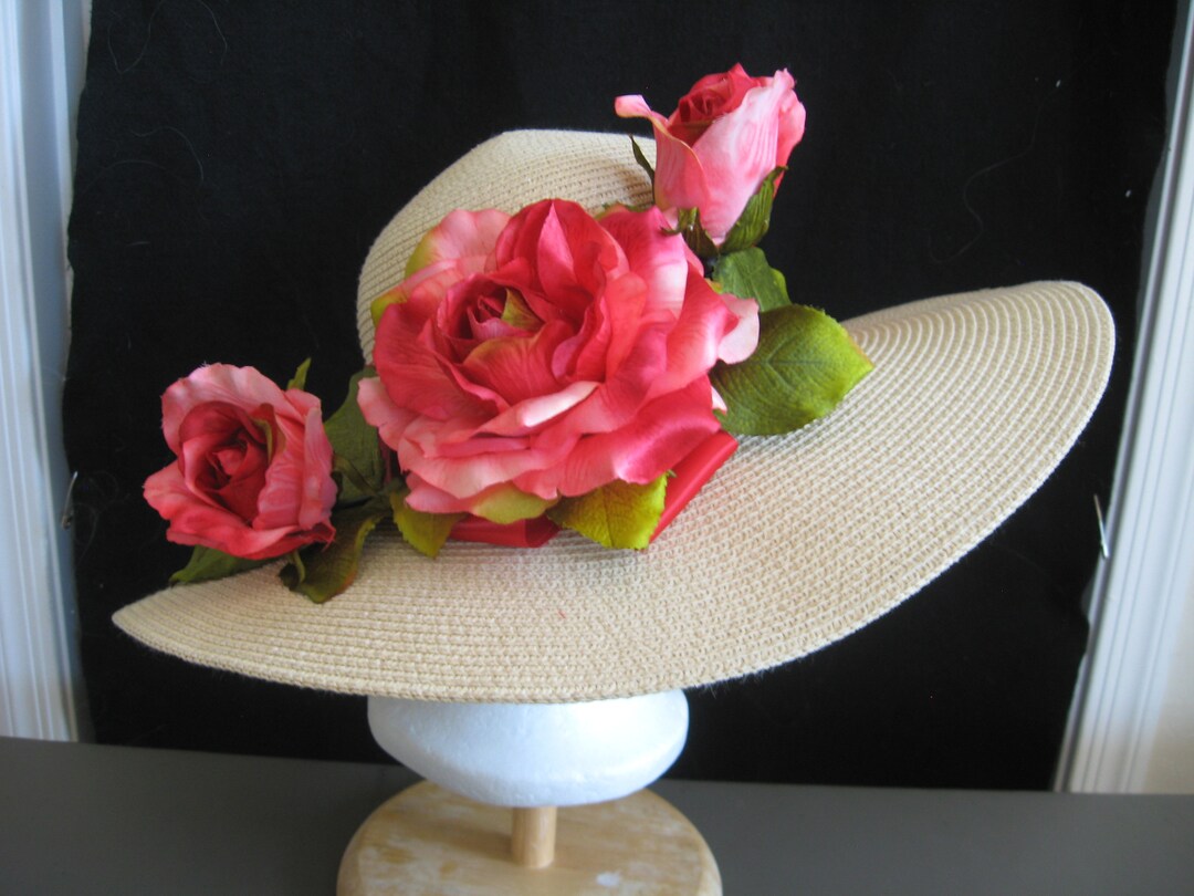Light Straw Color Hat With Two Tone Red Roses - Etsy