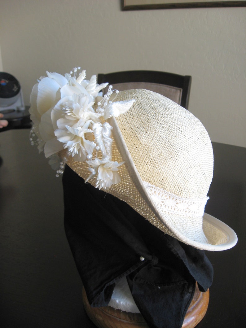 Vintage White Straw Flapper Wedding Hat Size 22 - Etsy