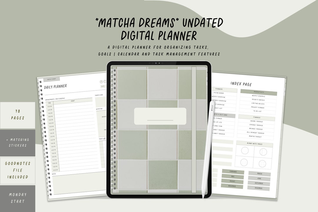 Matcha Dreams Undated Digital Planner - Etsy