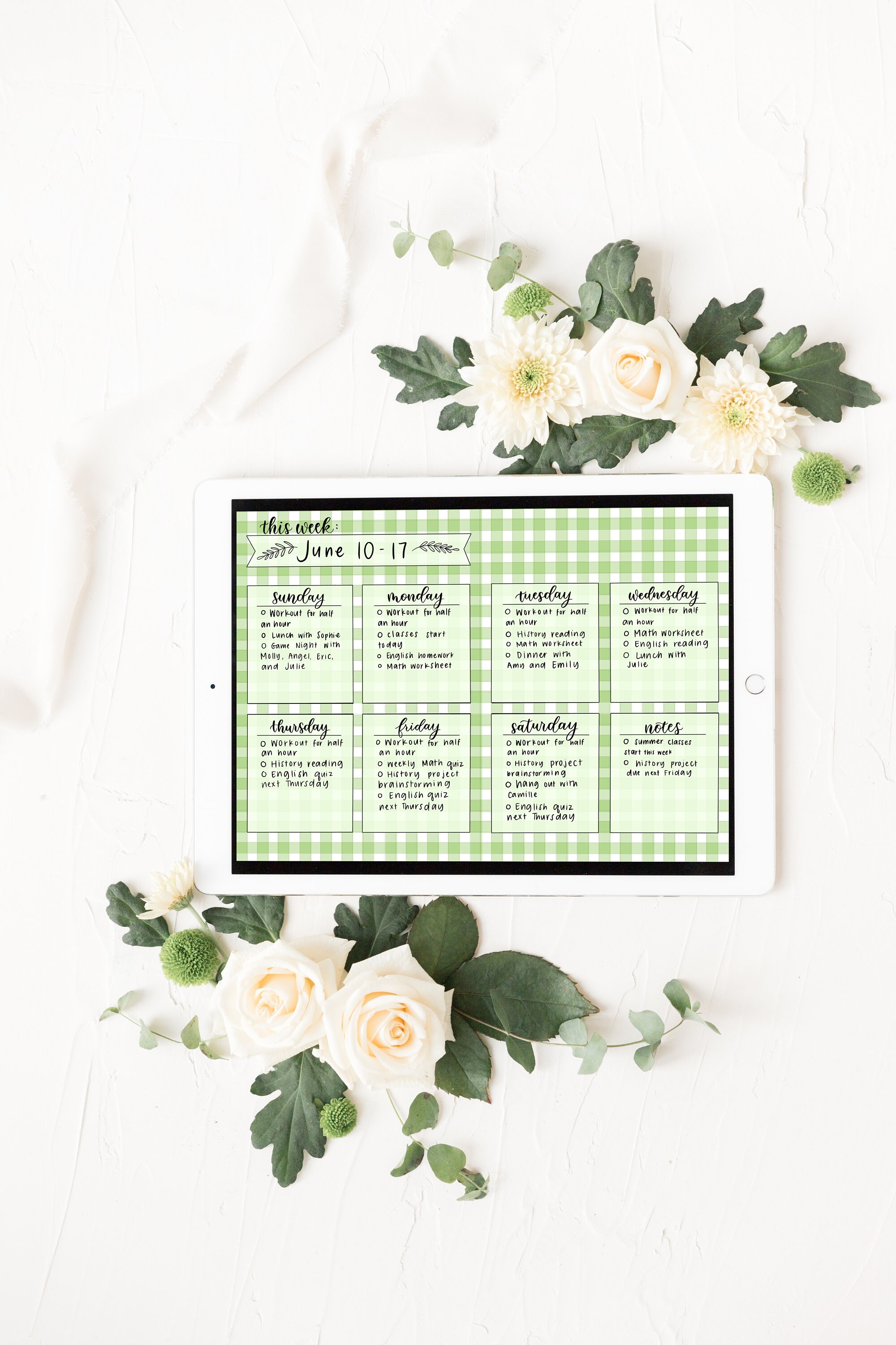 Green Gingham Bullet Journal Printable Weekly Spread - Etsy
