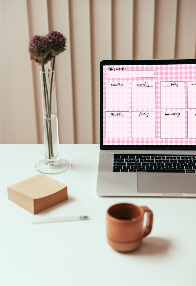 Pink Gingham Bullet Journal Printable Weekly Spread - Etsy