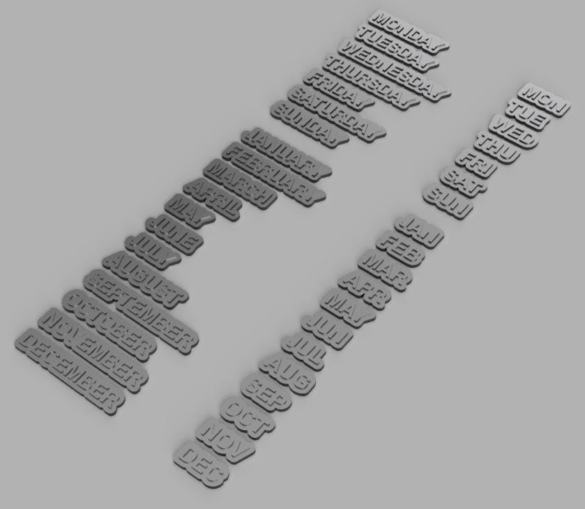 3D Printed Days of the Week or Months of the Year - Etsy