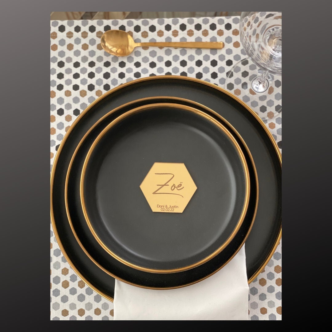 Hexagon Acrylic Mirror Wedding Name Placard Engraved Personalized Name ...