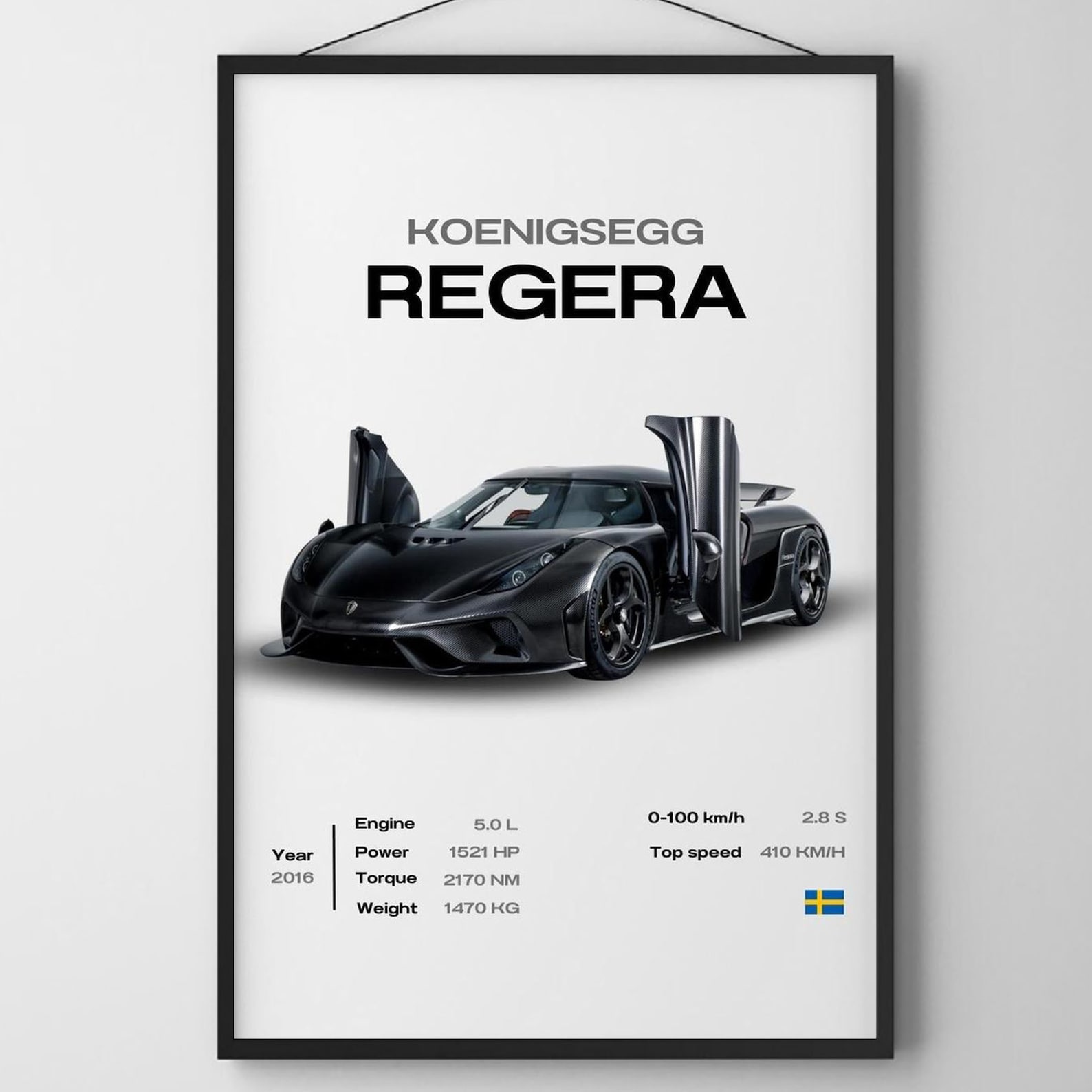 Koenigsegg Regera Poster, Mid Century Modern Car Poster, Retro ...