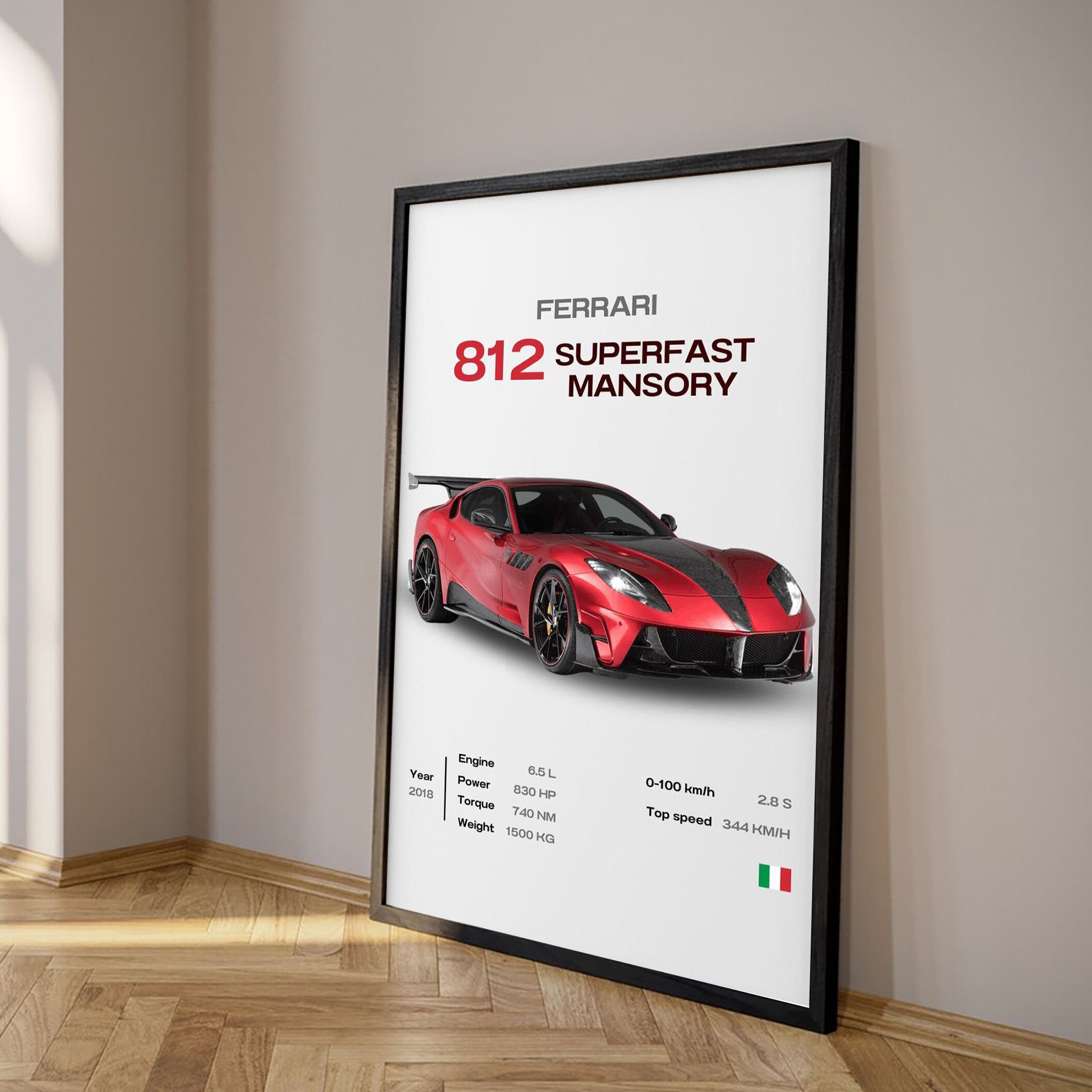 Ferrari 812 Superfast Poster, Mid Century Modern Car Poster, Retro ...