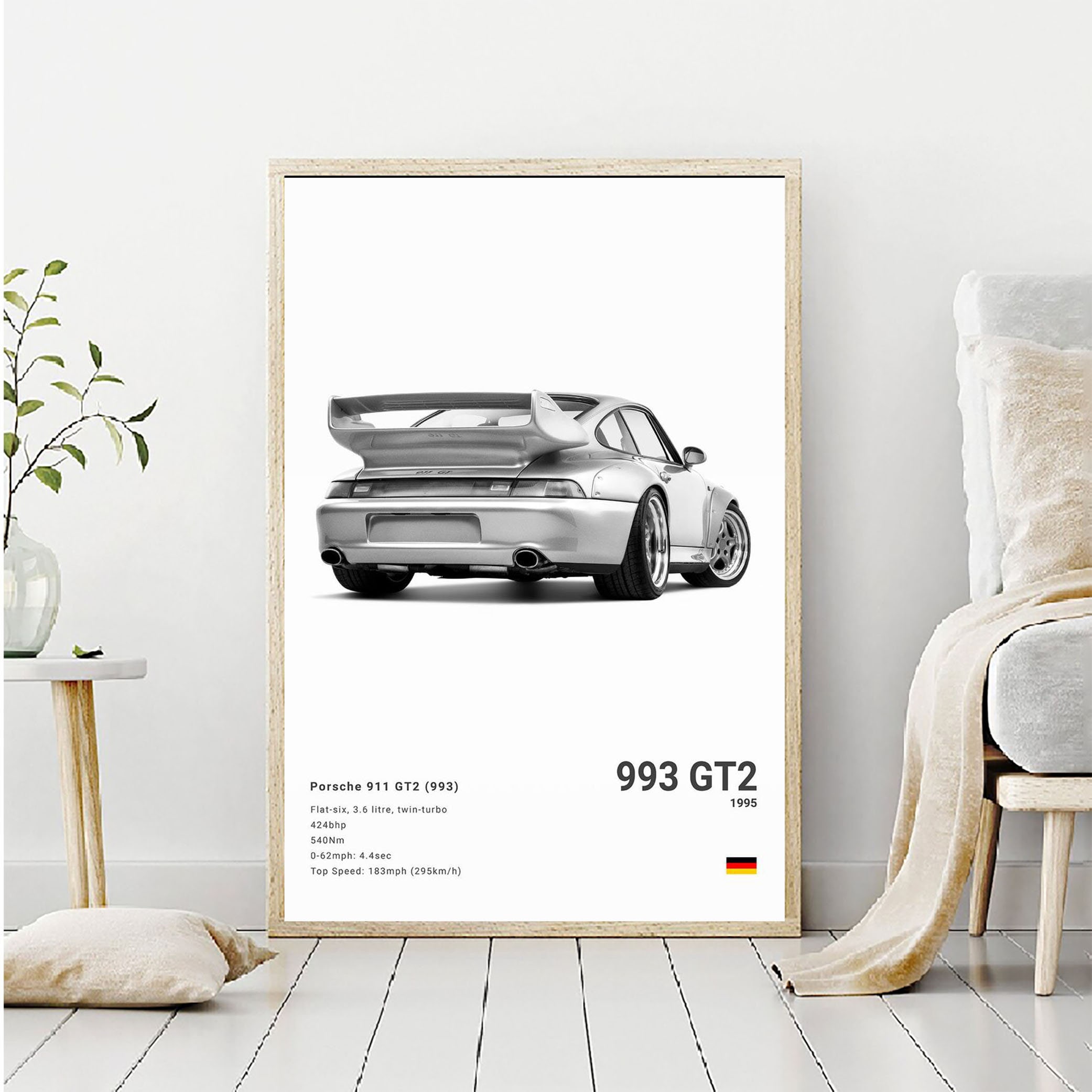 Porsche 993 GT2 Supercar Poster, Mid Century Modern Car Poster, Retro ...