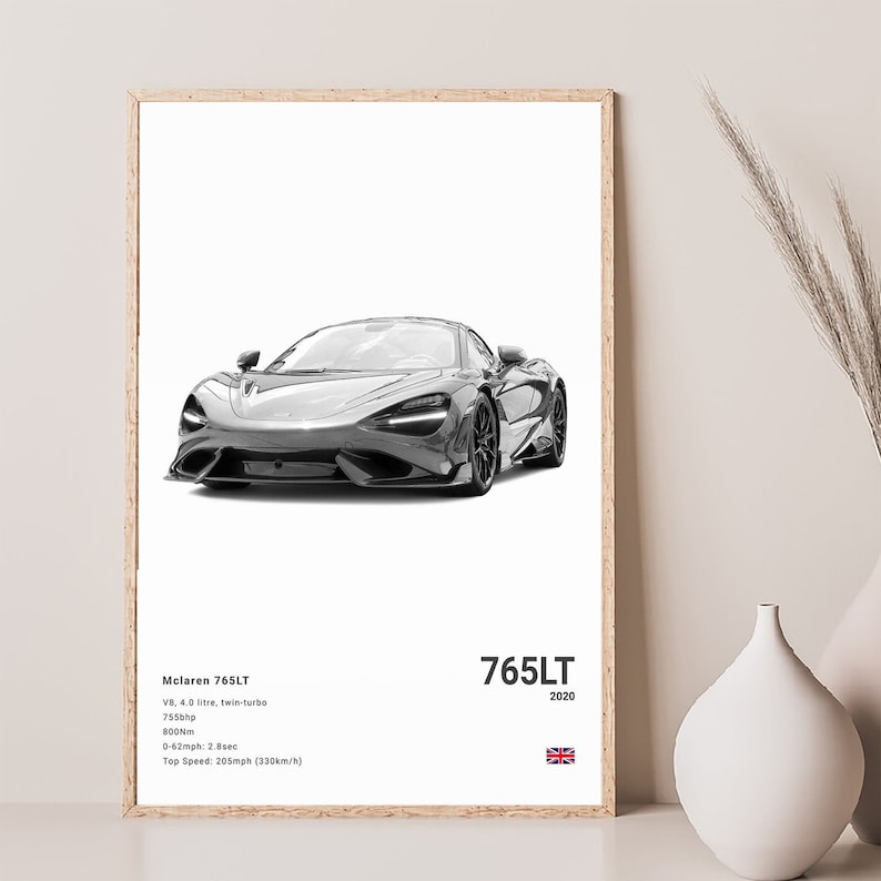 Mclaren 765LT Poster, Mid Century Modern Car Poster, Retro Minimalist ...