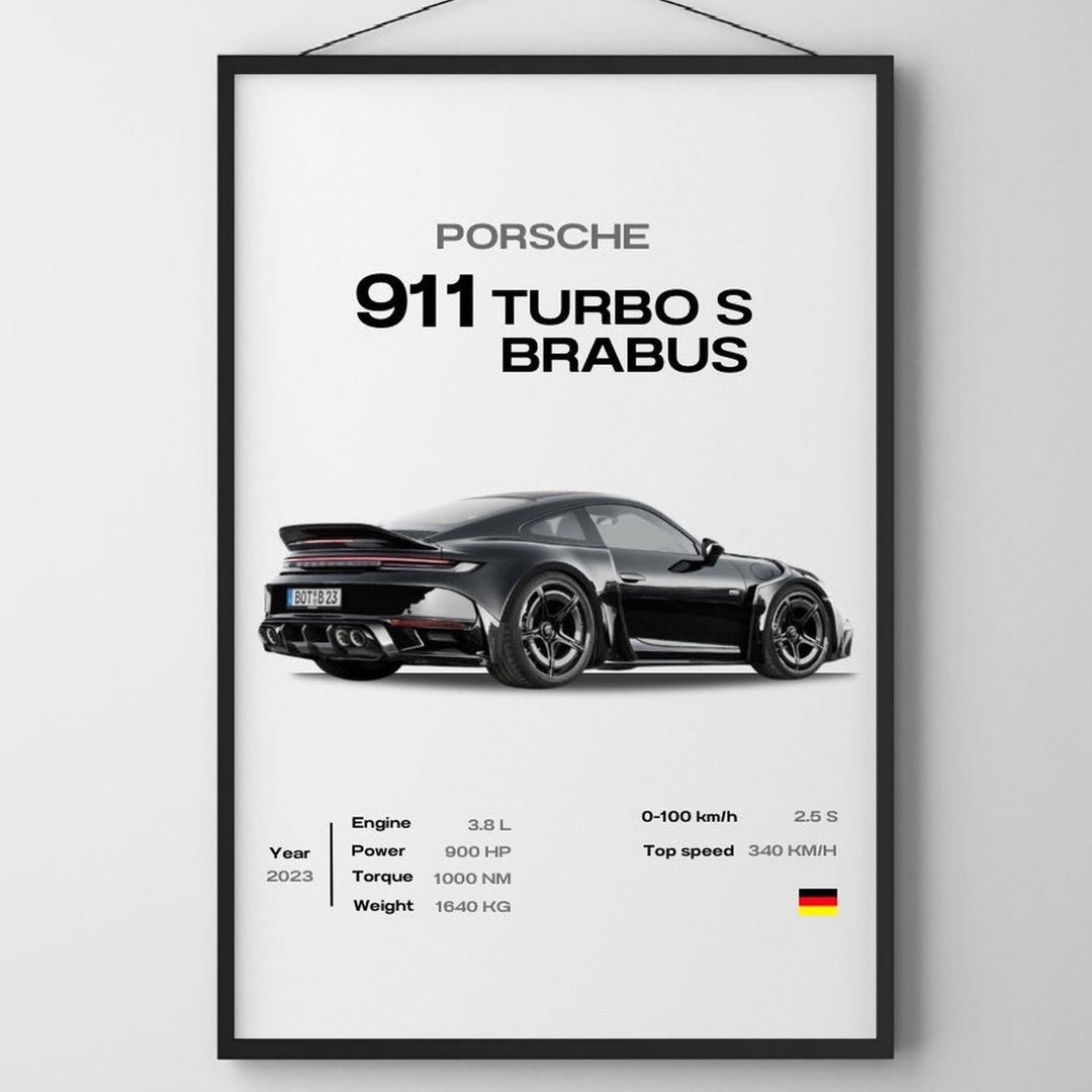 Porsche Brabus Turbo S Poster, Mid Century Modern Car Poster, Retro ...