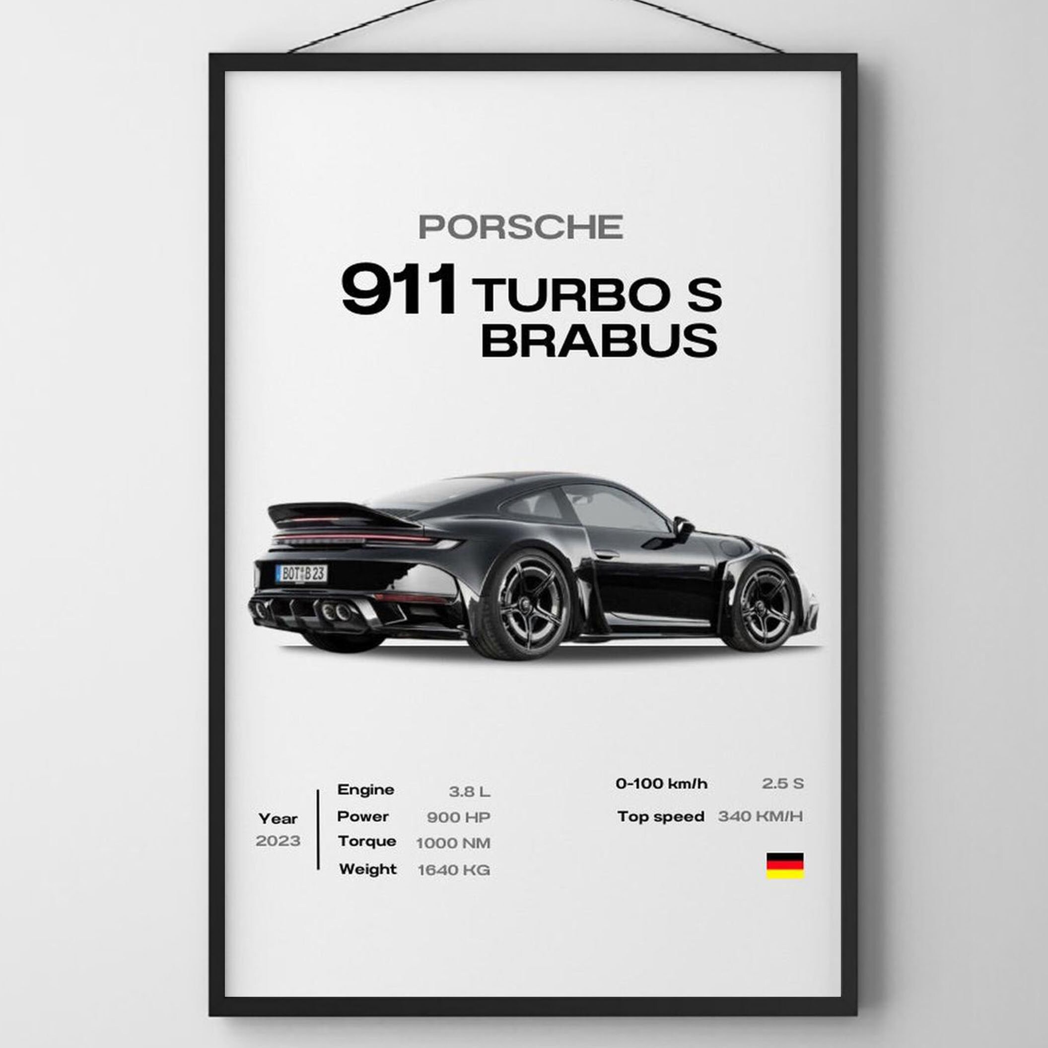Porsche Brabus Turbo S Poster, Mid Century Modern Car Poster, Retro ...