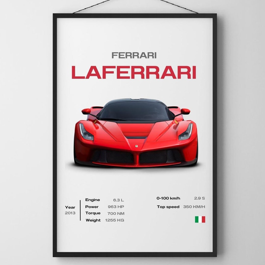 Ferrari Laferrari Poster, Mid Century Modern Car Poster, Retro ...