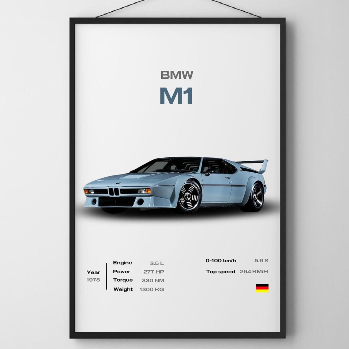 Bmw M1 Poster, Mid Century Modern Car Poster, Retro Minimalist Wall Art ...