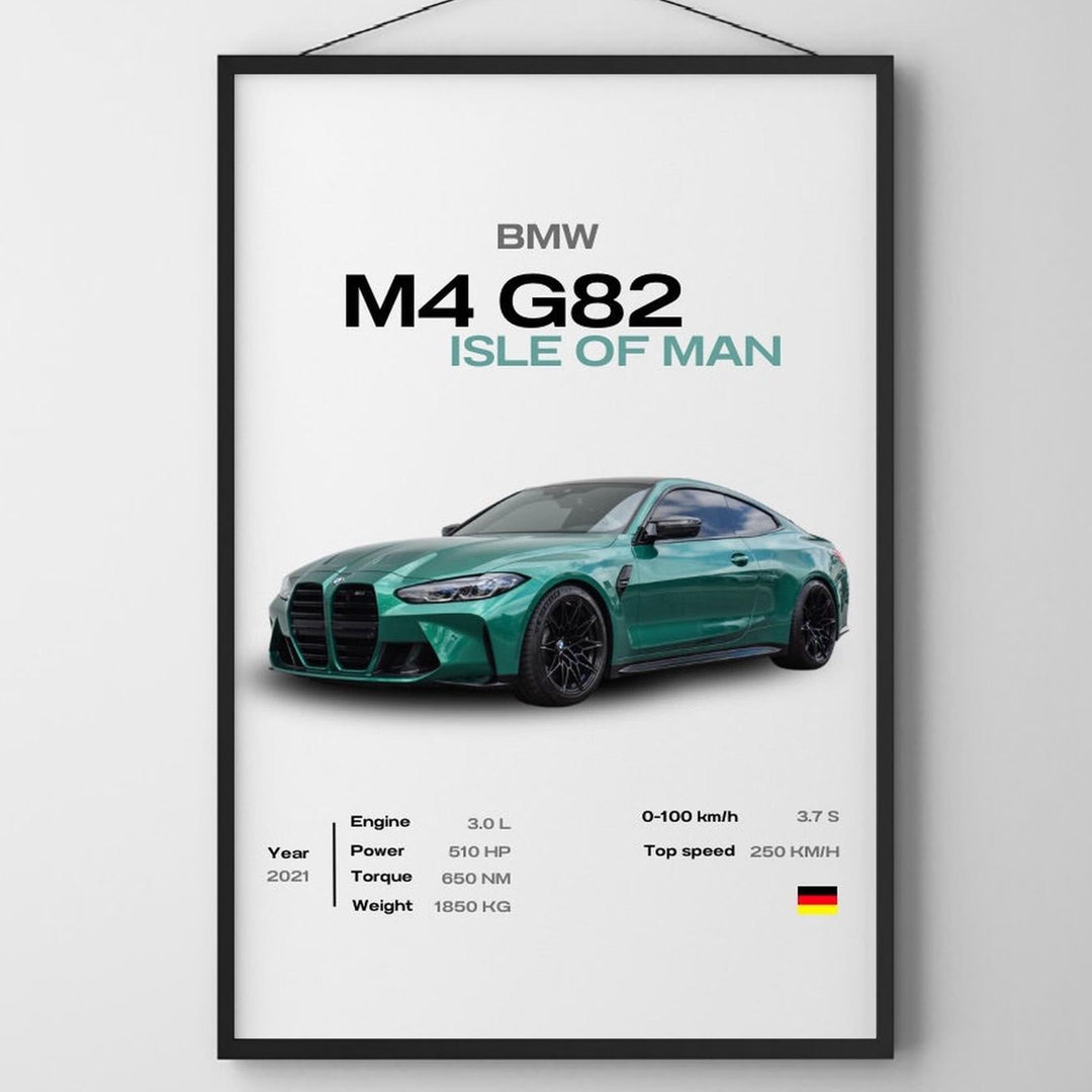 Bmw M4 G82 Poster, Mid Century Modern Auto Poster, Retro Minimalist ...