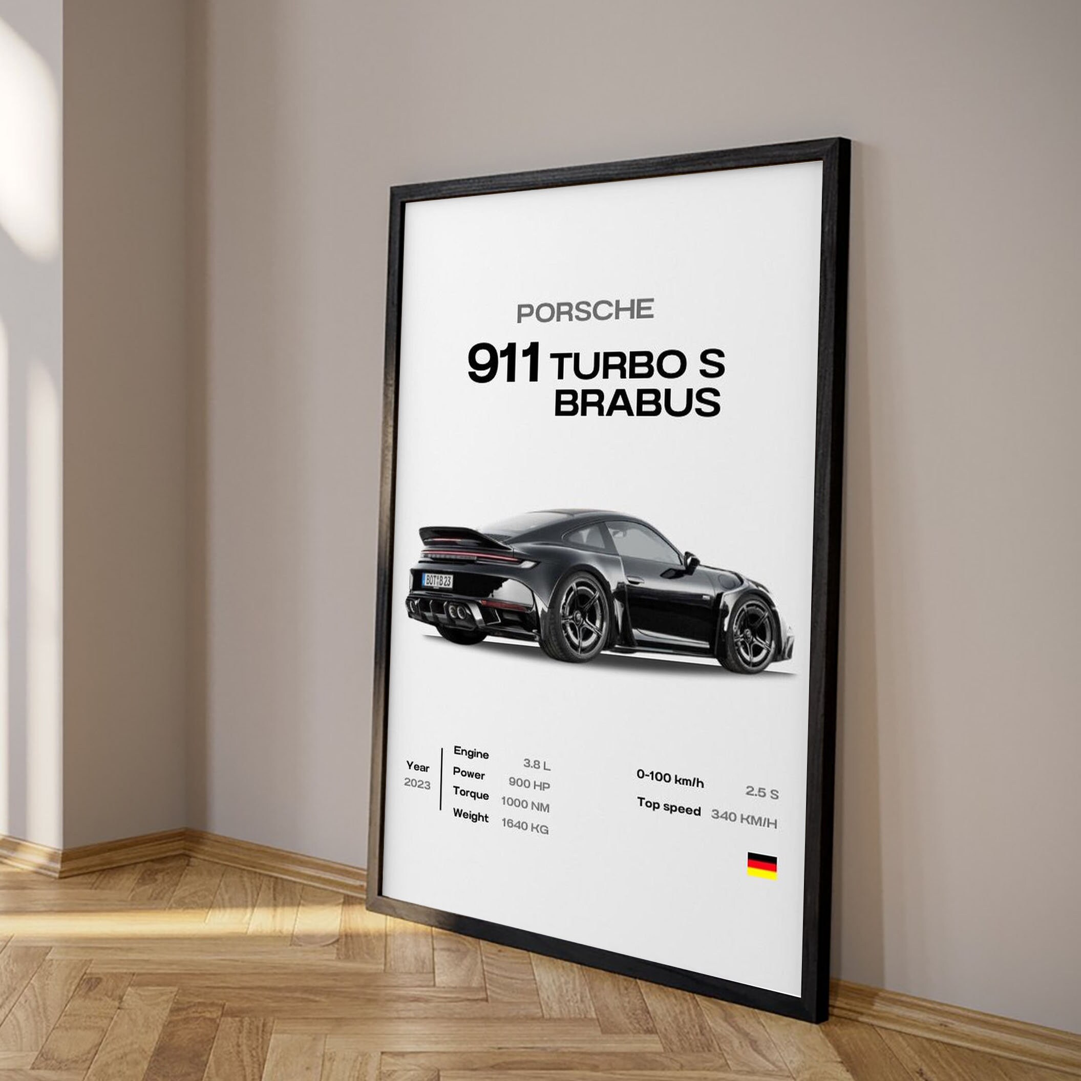 Porsche Brabus Turbo S Poster, Mid Century Modern Car Poster, Retro ...