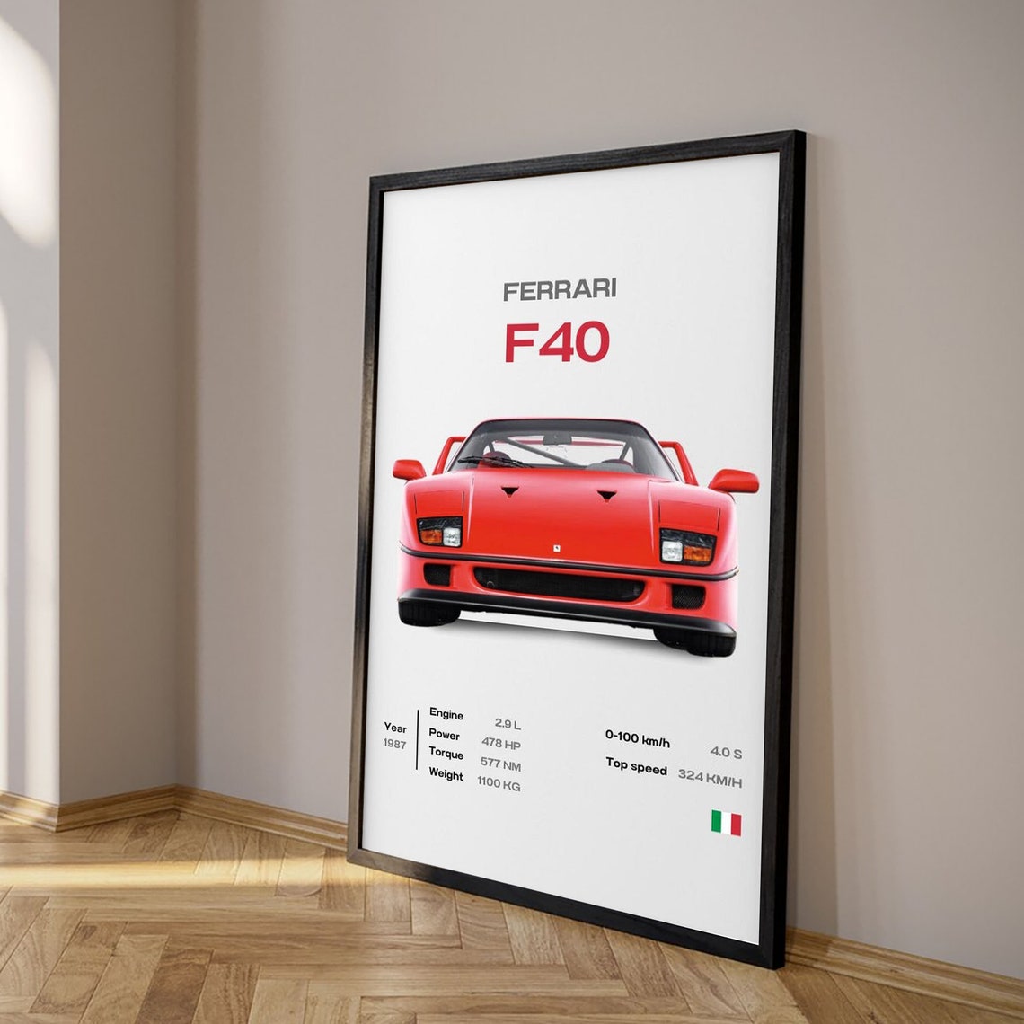 Ferrari F40 Poster, Mid Century Modern Car Poster, Retro Minimalist ...