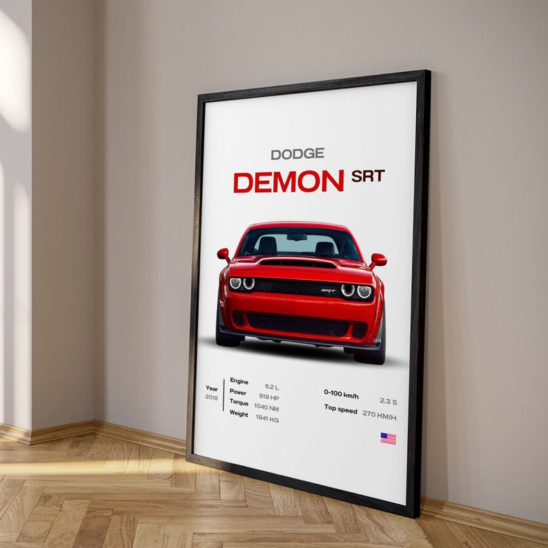 Dodge Demon SRT Poster, Mid Century Modern Car Poster, Retro Minimalist ...