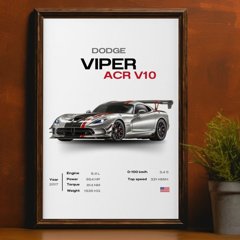 Dodge Viper ACR Poster Mid Century Modern Car Poster Retro - Etsy