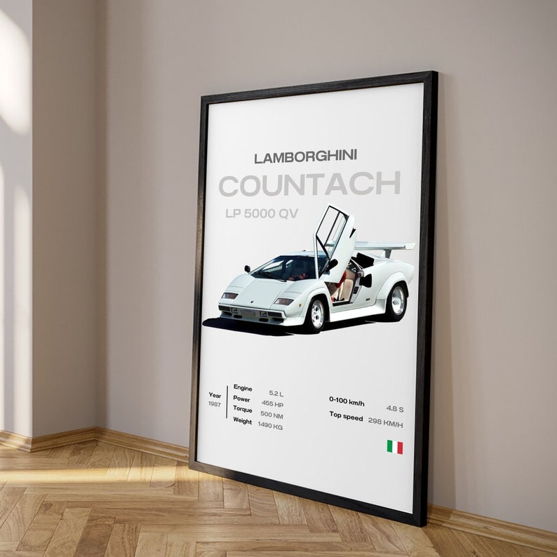Lamborghini Countach Poster, Mid Century Modern Car Poster, Retro ...