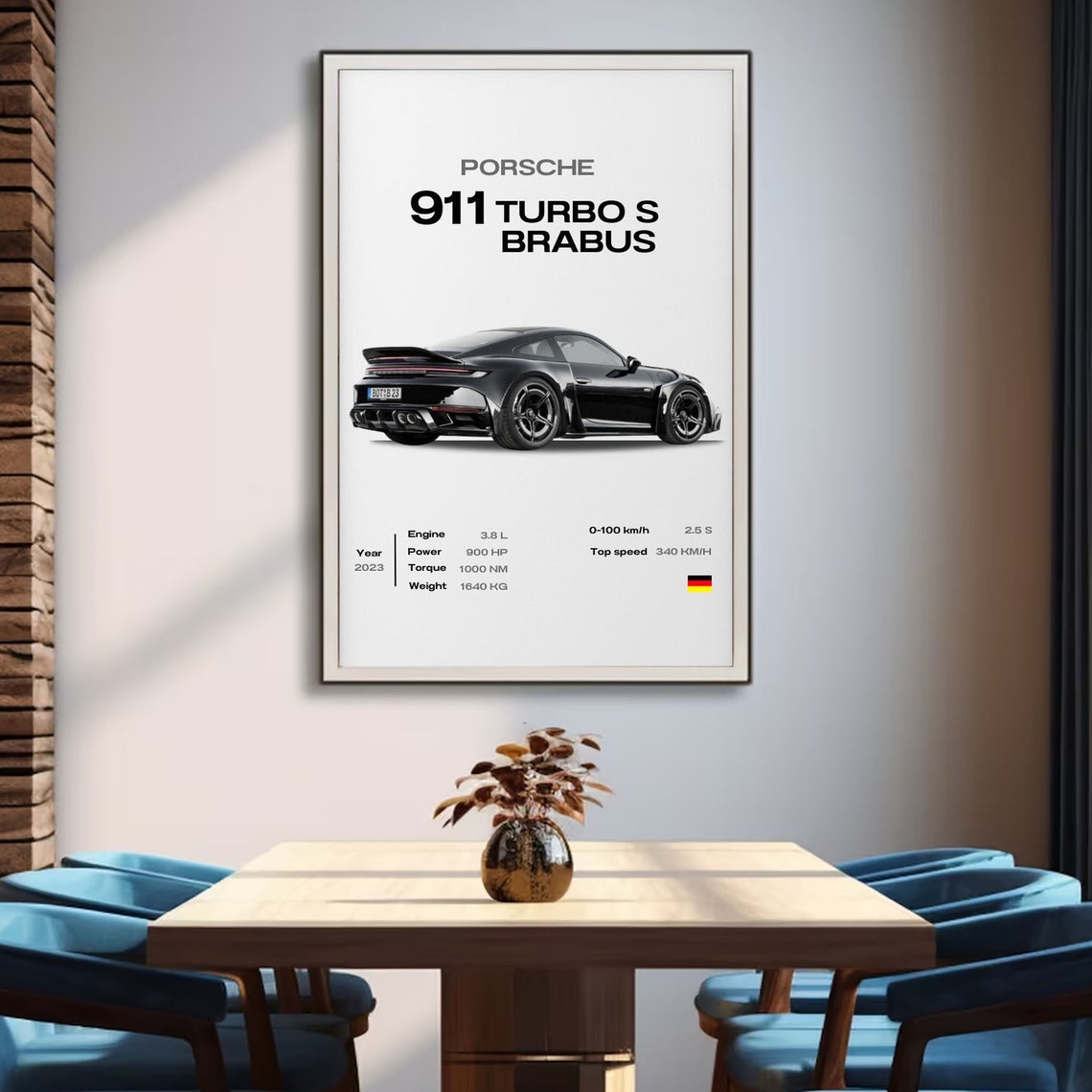 Porsche Brabus Turbo S Poster, Mid Century Modern Car Poster, Retro ...