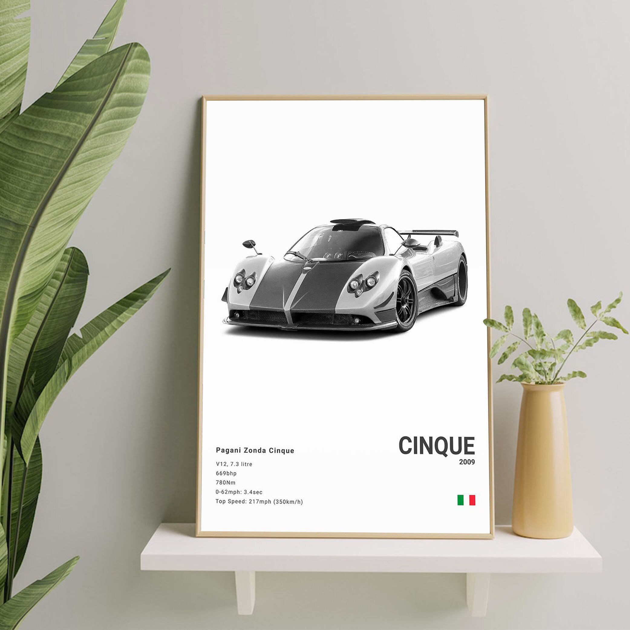 Pagani Zonda Cinque Poster, Mid Century Modern Car Poster, Retro ...