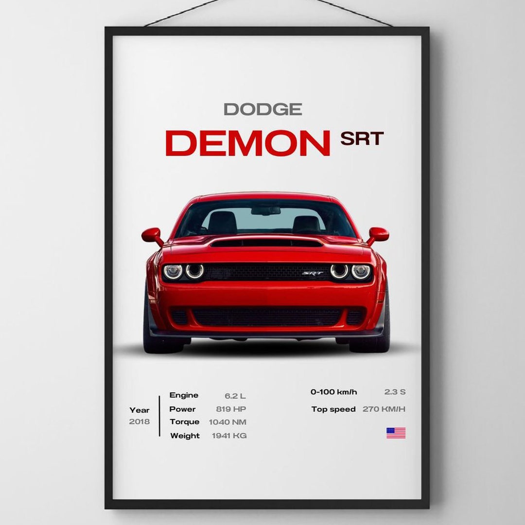 Dodge Demon SRT Poster, Mid Century Modern Car Poster, Retro Minimalist ...