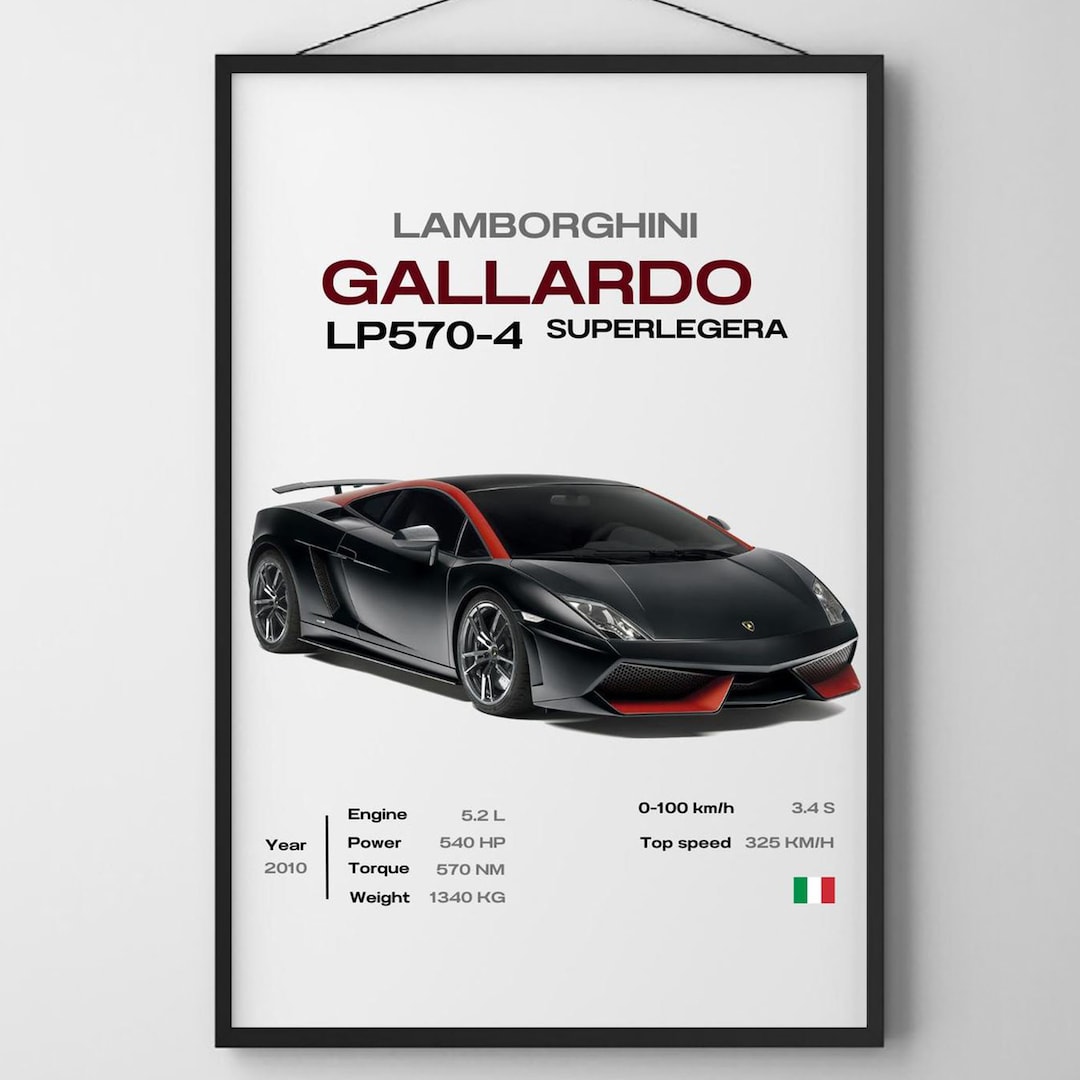 Lamborghini Gallardo Superlegera Poster, Mid Century Modern Car Poster ...