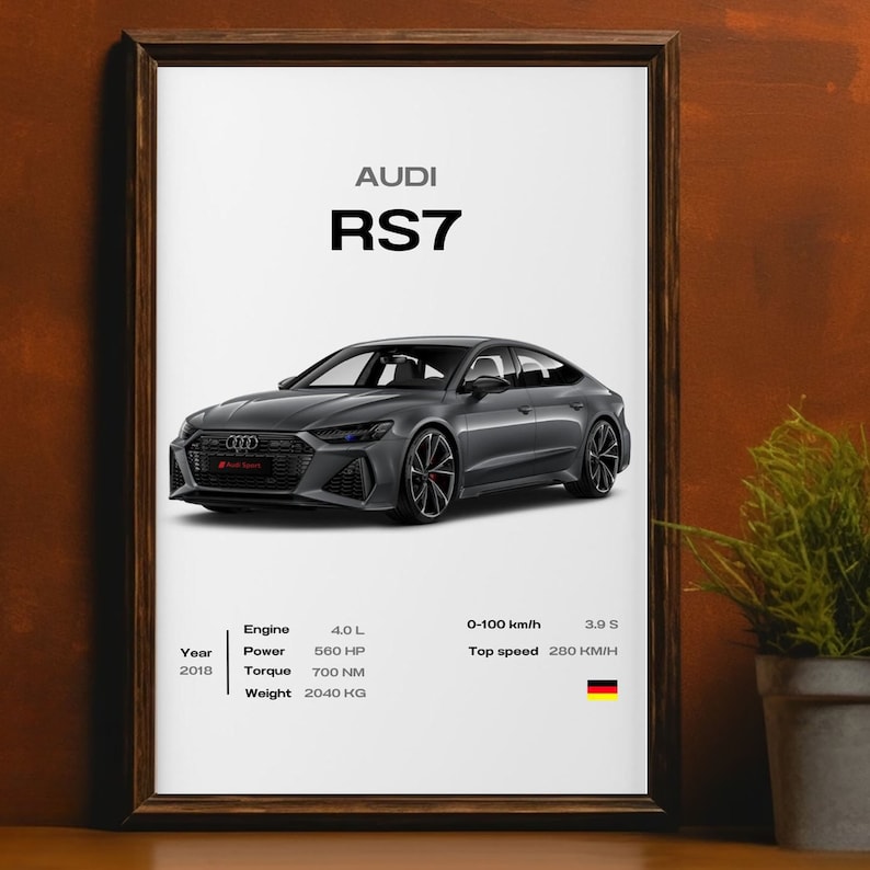 Audi RS7 Poster Mid Century Modern Car Poster Retro - Etsy