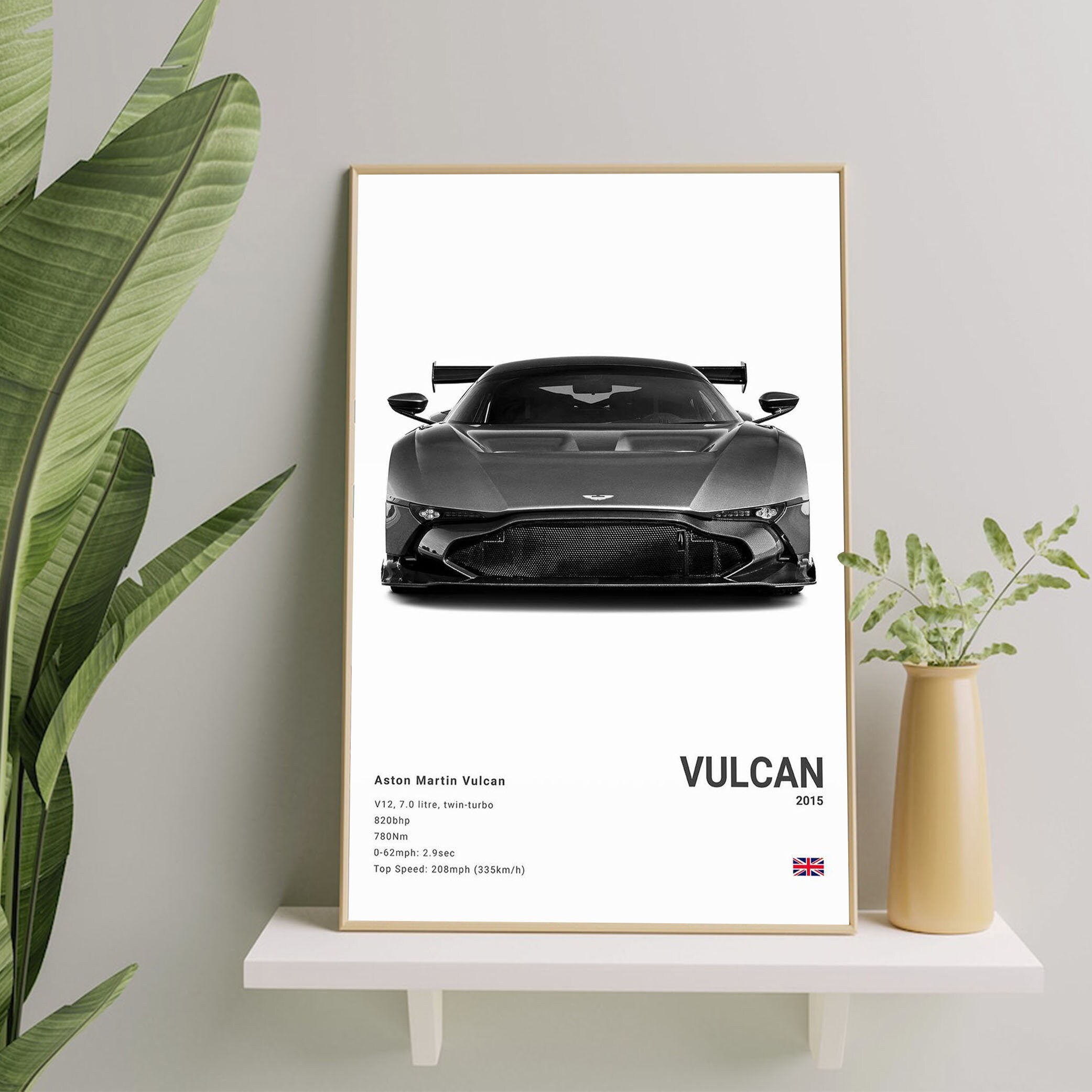 Aston Martin Vulcan Poster, Mid Century Modern Car Poster, Retro ...
