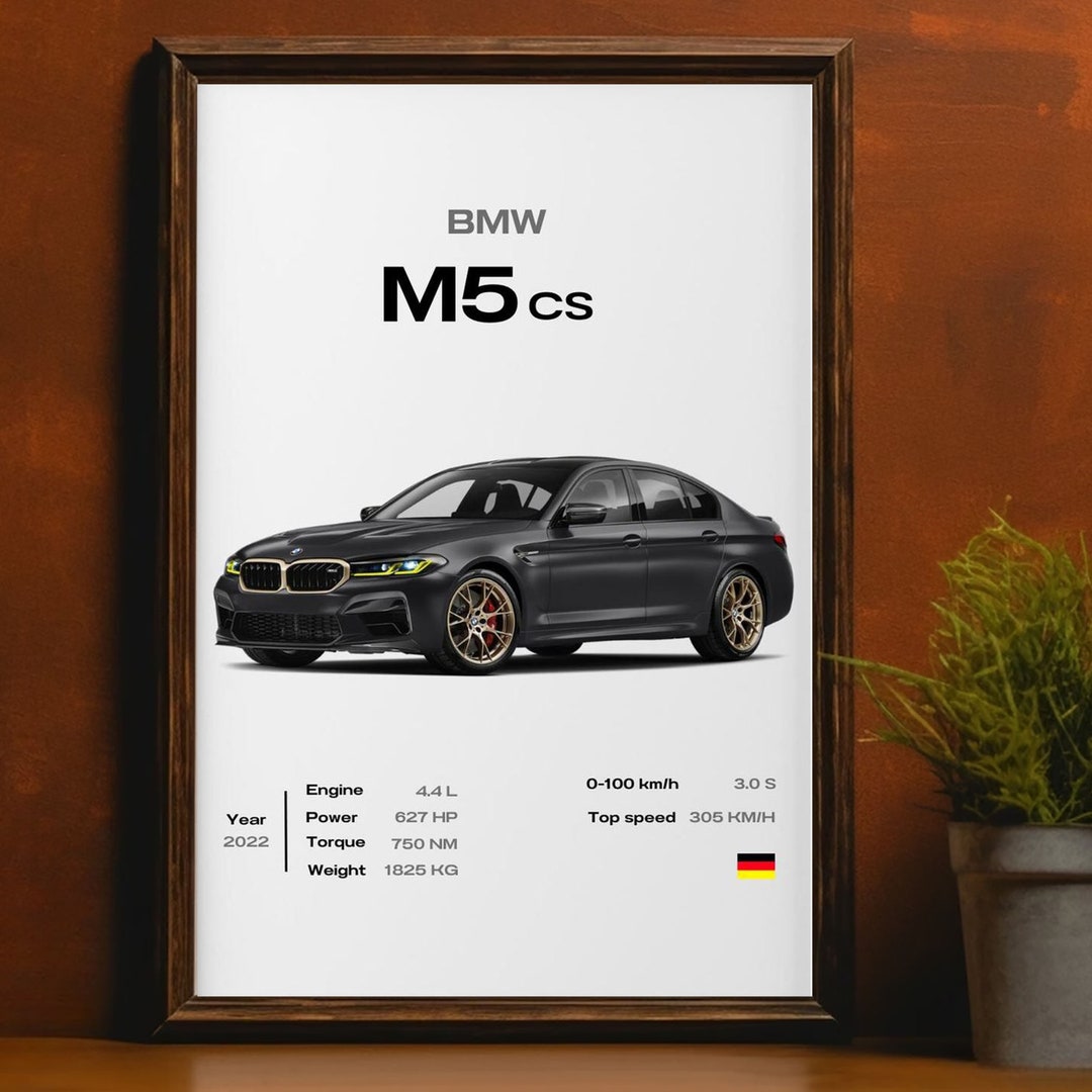Bmw M5 CS Poster, Mid Century Modern Car Poster, Retro Minimalist Wall ...