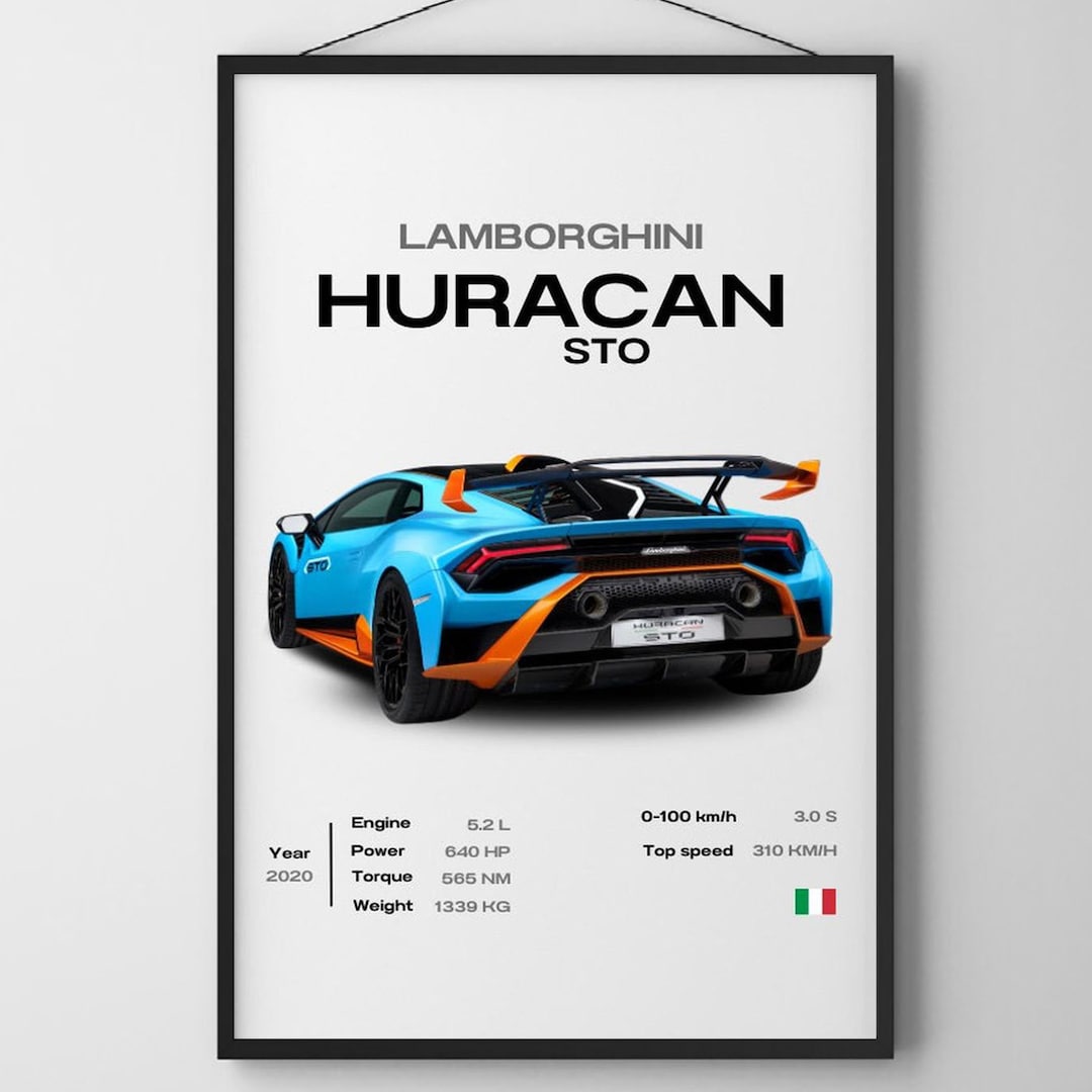 Lamborghini Huracan STO Poster, Mid Century Modern Car Poster, Retro ...
