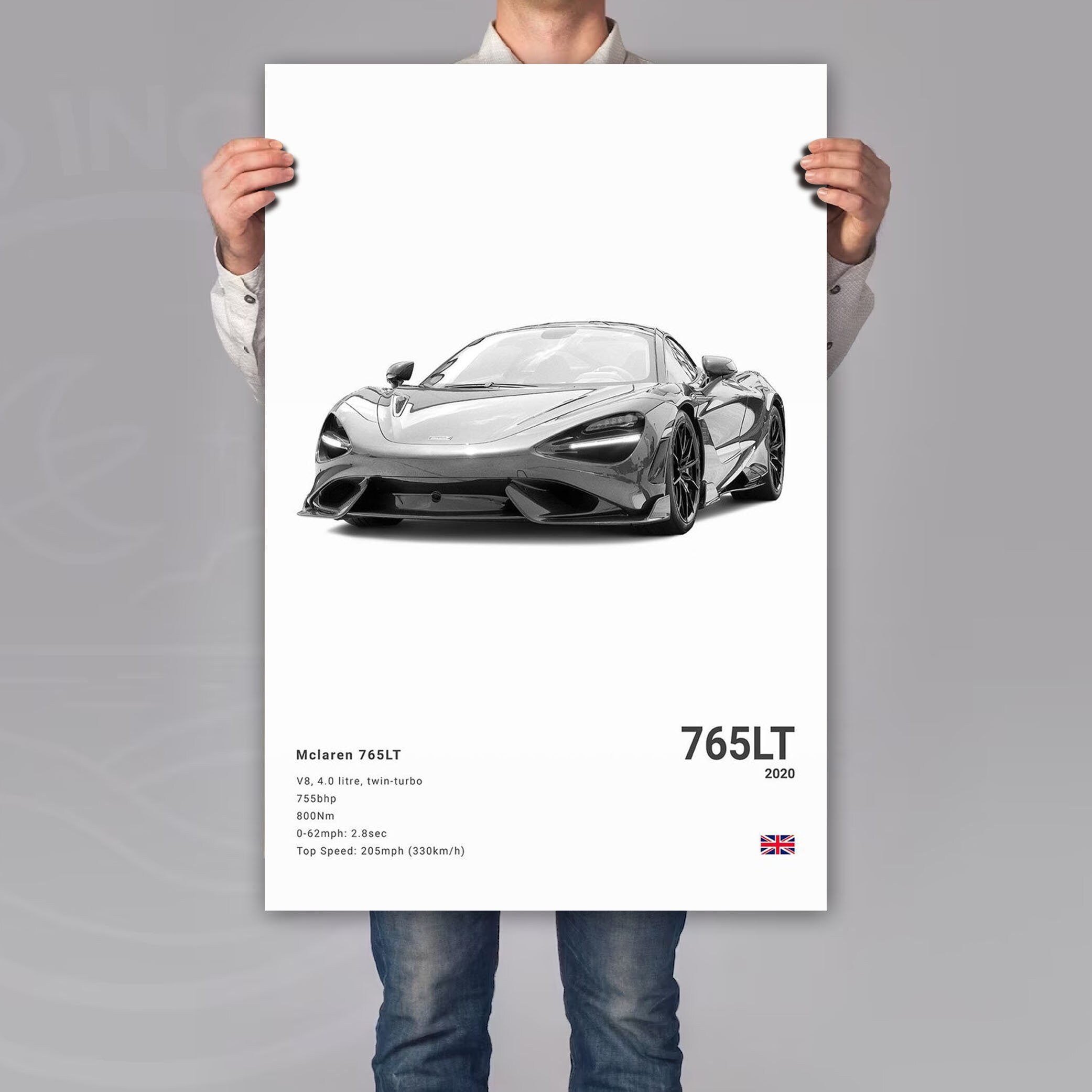 Mclaren 765LT Poster, Mid Century Modern Car Poster, Retro Minimalist ...